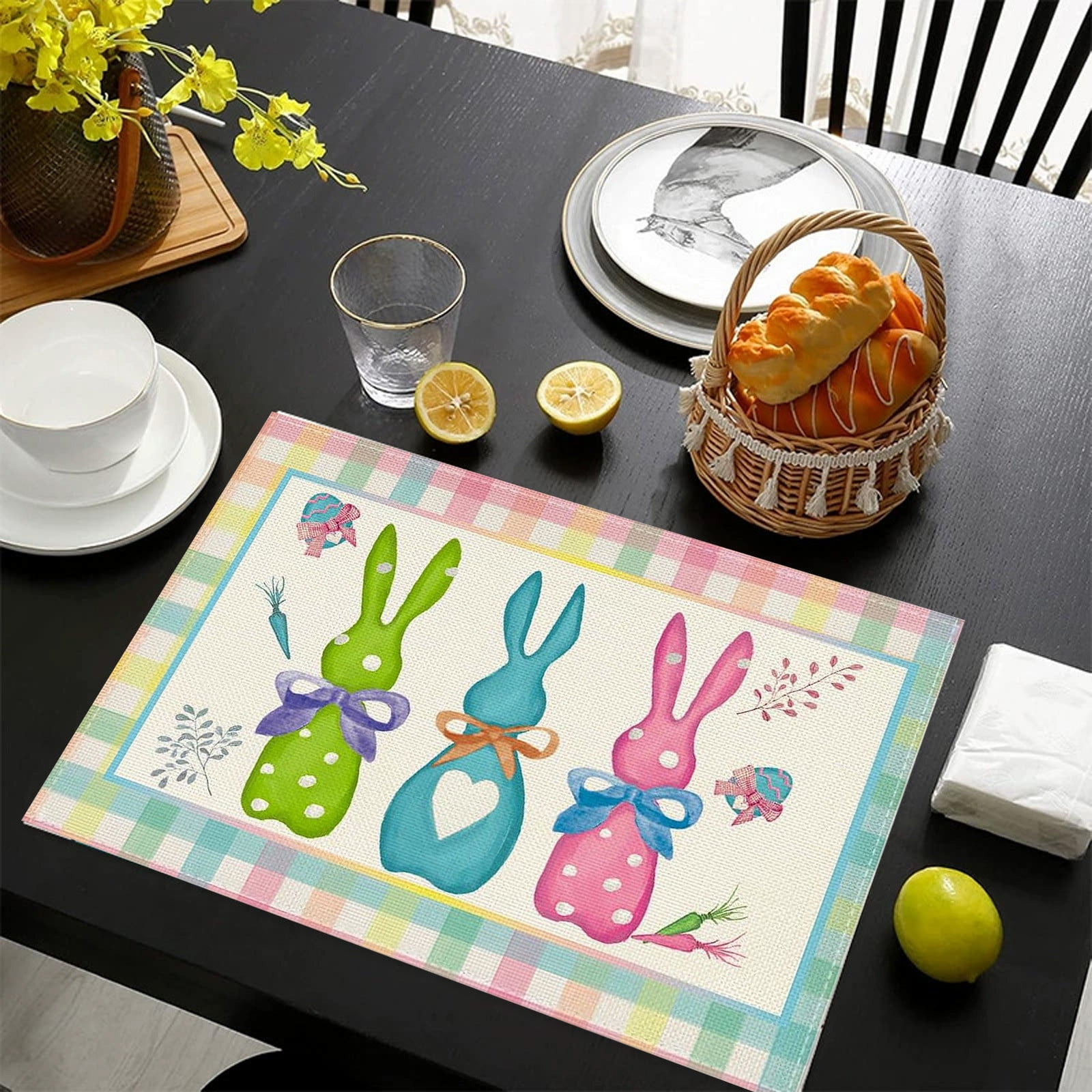 kayannuo 5 Pcs Vintage Easter Table Mats - Waterproof PVC Placemats ...