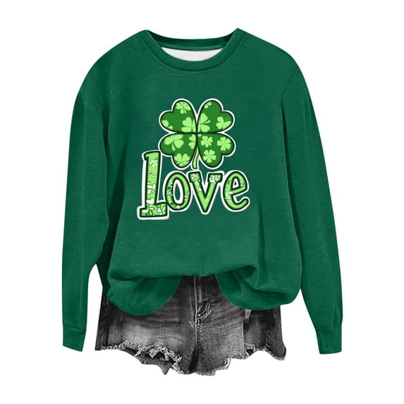 kayannuo Women's Cute Long Sleeve Round Neck Shamrock Print Sweatshirt ...