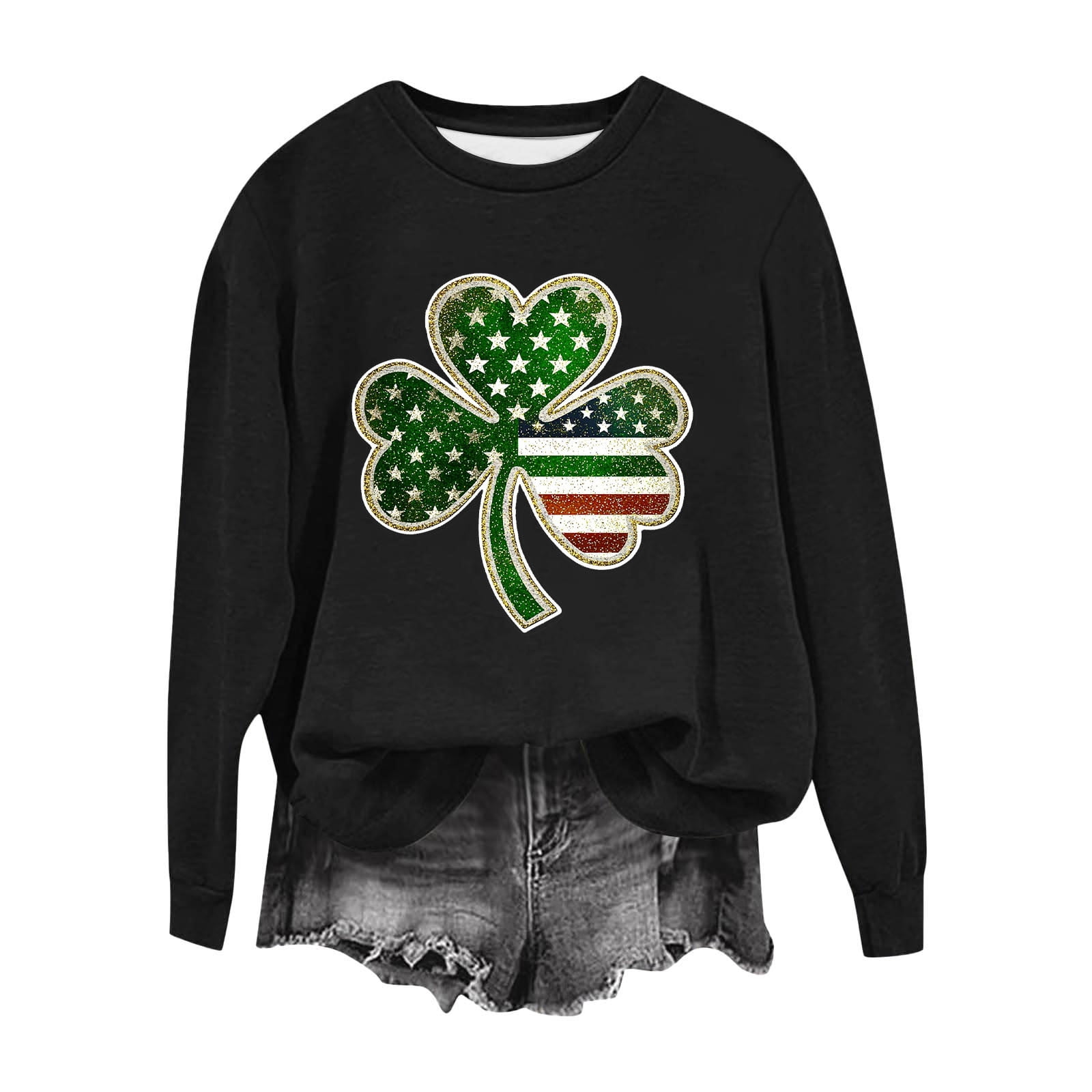 kayannuo Women's Cute Long Sleeve Round Neck Shamrock Print Sweatshirt ...
