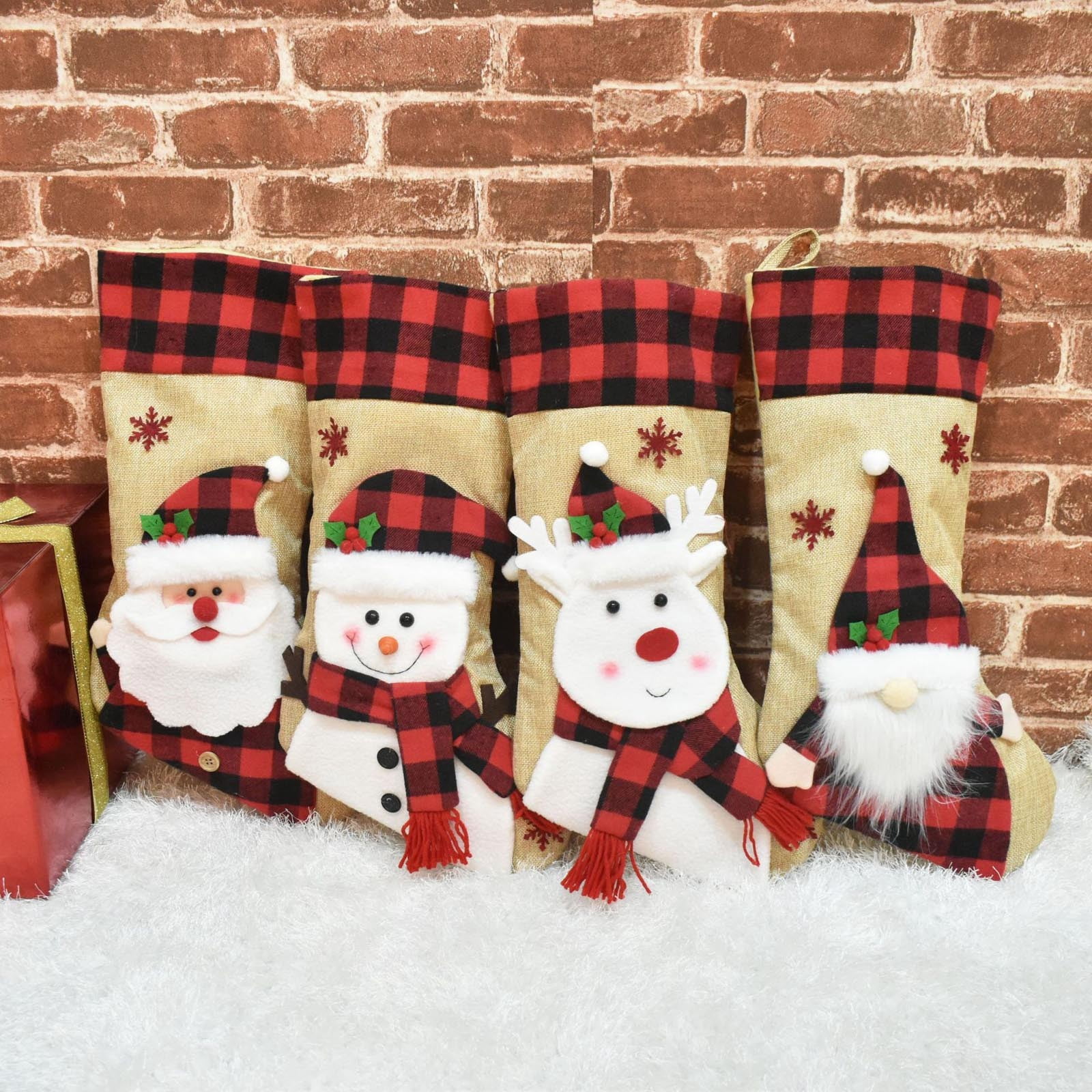 kcavykas Christmas Stockings Christmas Plaid Socks Linen Blend Half ...