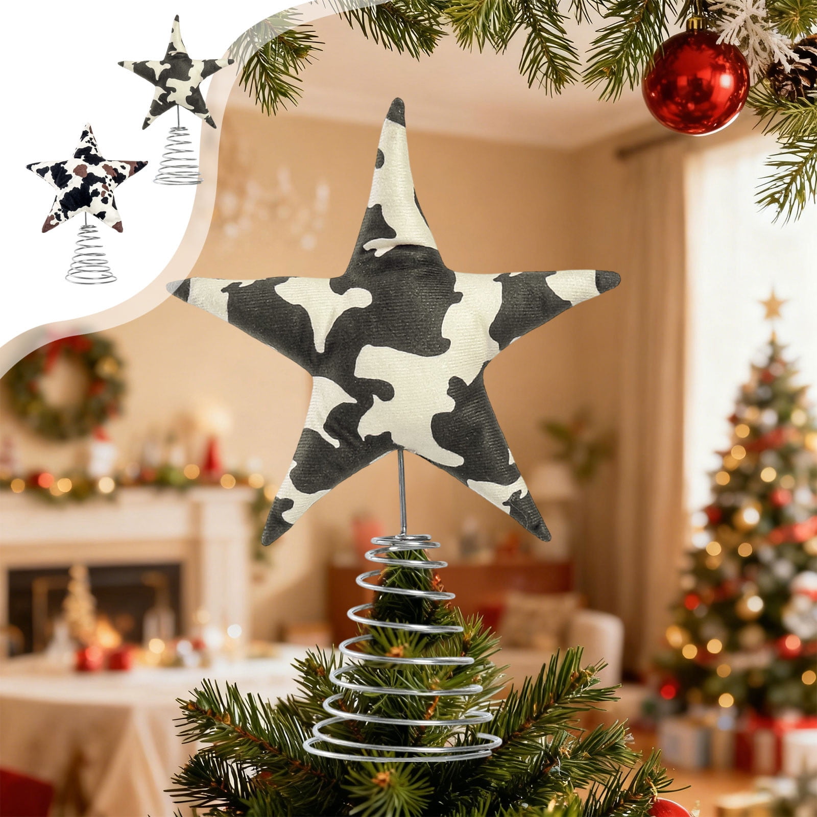 kcavykas Christmas Stockings Christmas Tree Topper Cow Pattern ...
