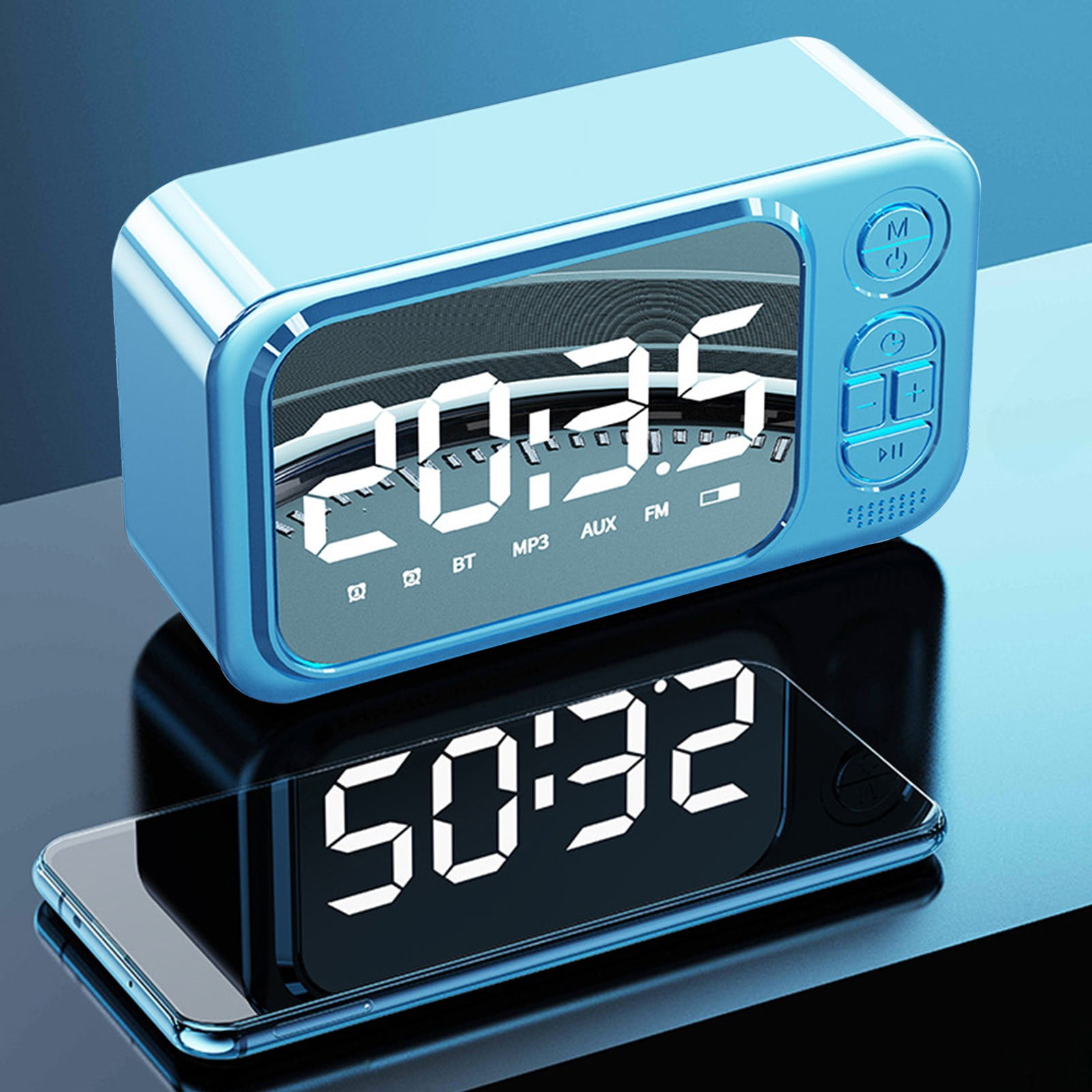 kcavykas Digital Alarm Clock Mirror Surface Bluetooth Speaker ...