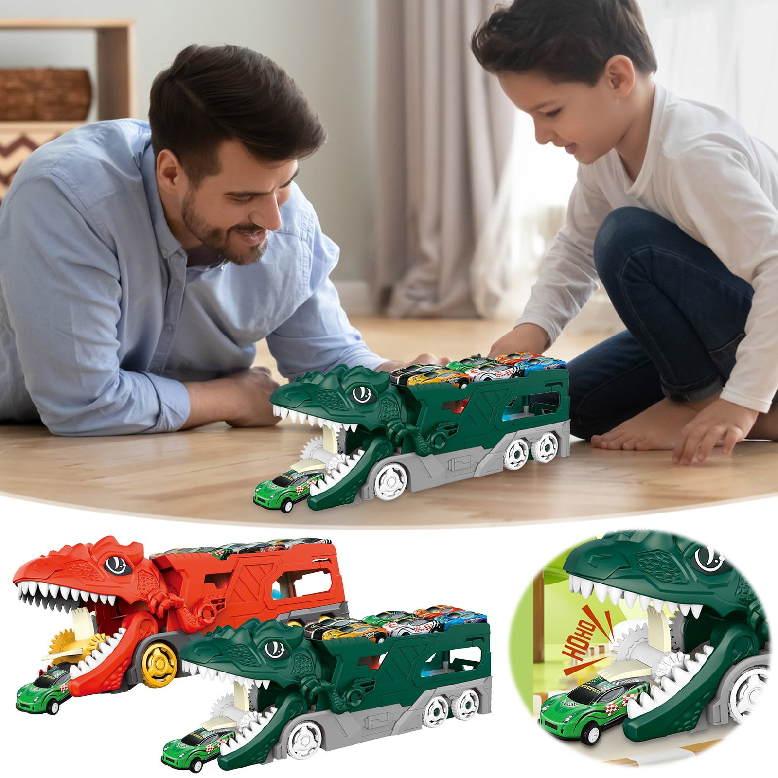 kcavykas Dinosaur Truck Toys For Kids Transforms With Race Track Set ...