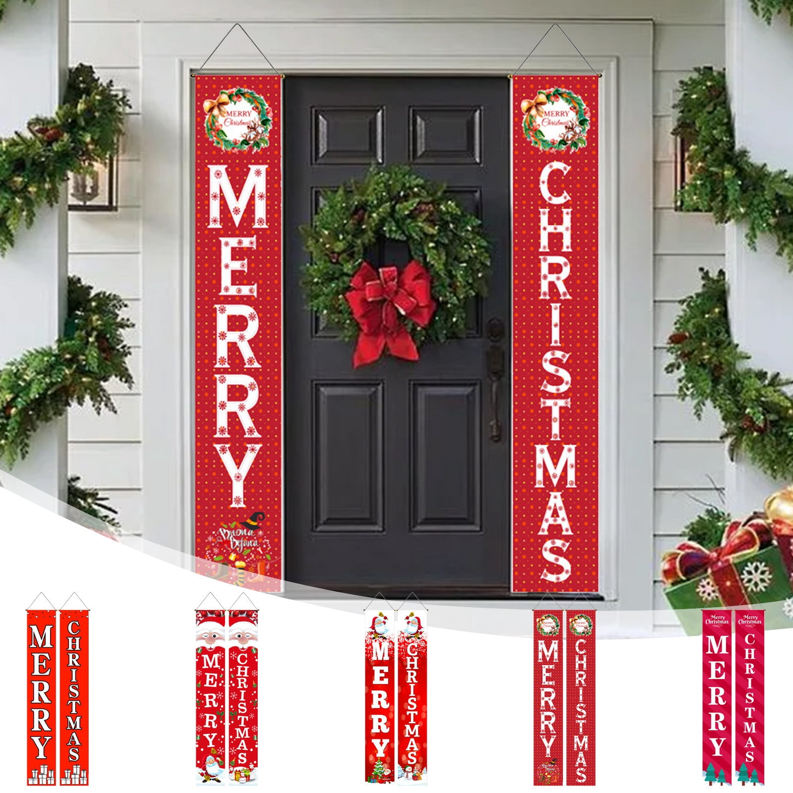 kcavykas Festive Christmas Door Banner, Fabric Party Decoration with ...