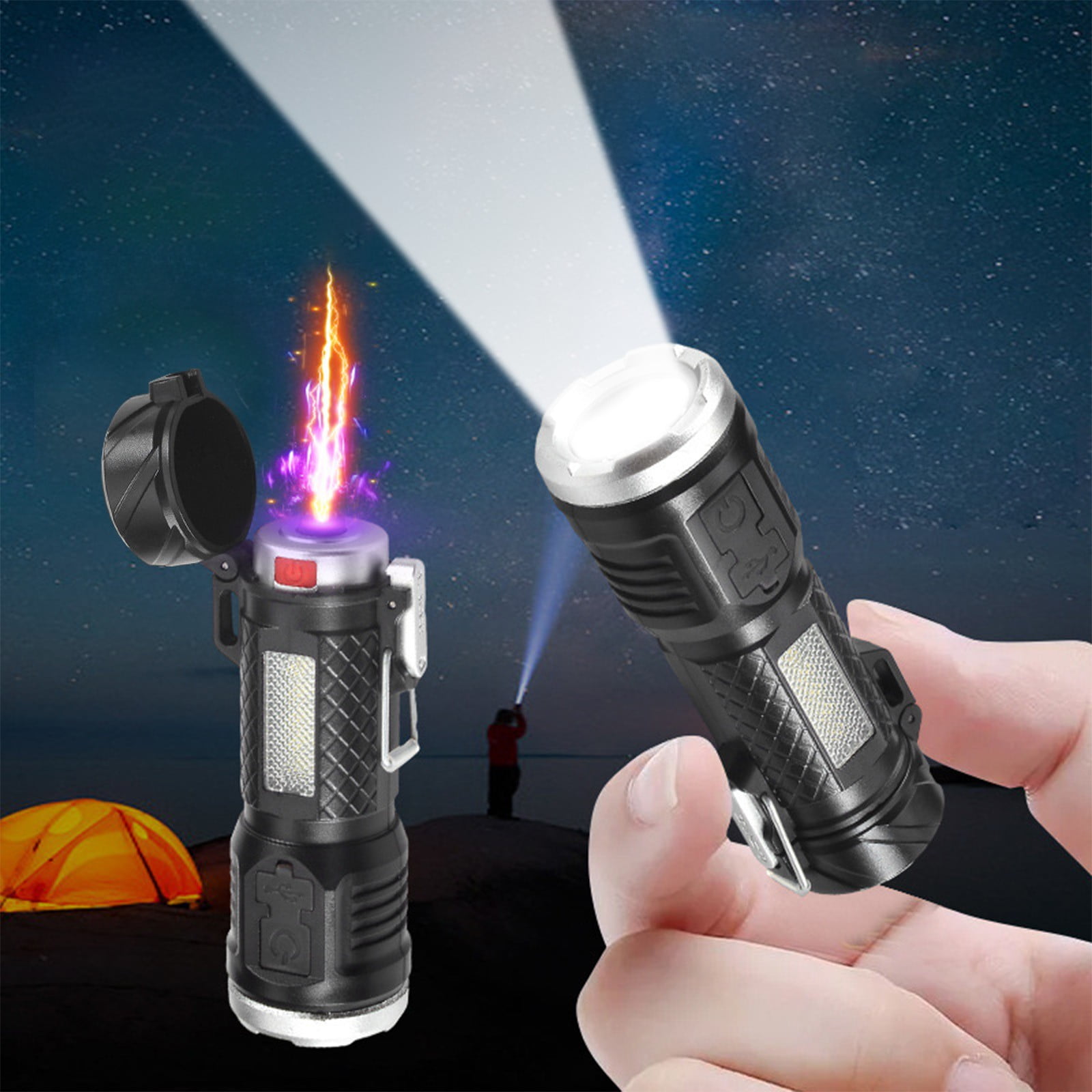 kcavykas Multi Functional Flashlight Rechargeable Lighter LED Side ...