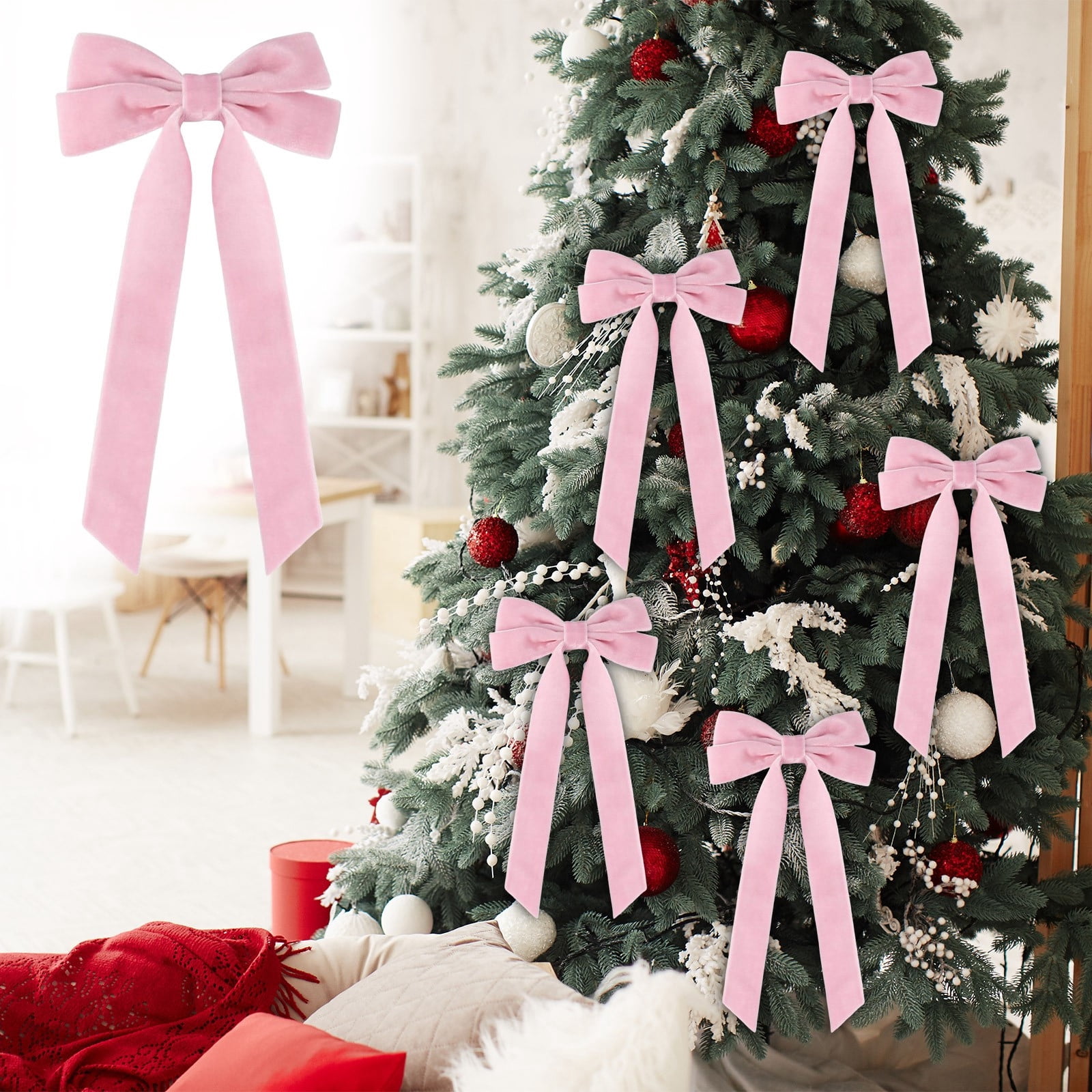 kcavykas Outdoor Christmas Decorations Velvet Christmas Bows Pre-Tied ...
