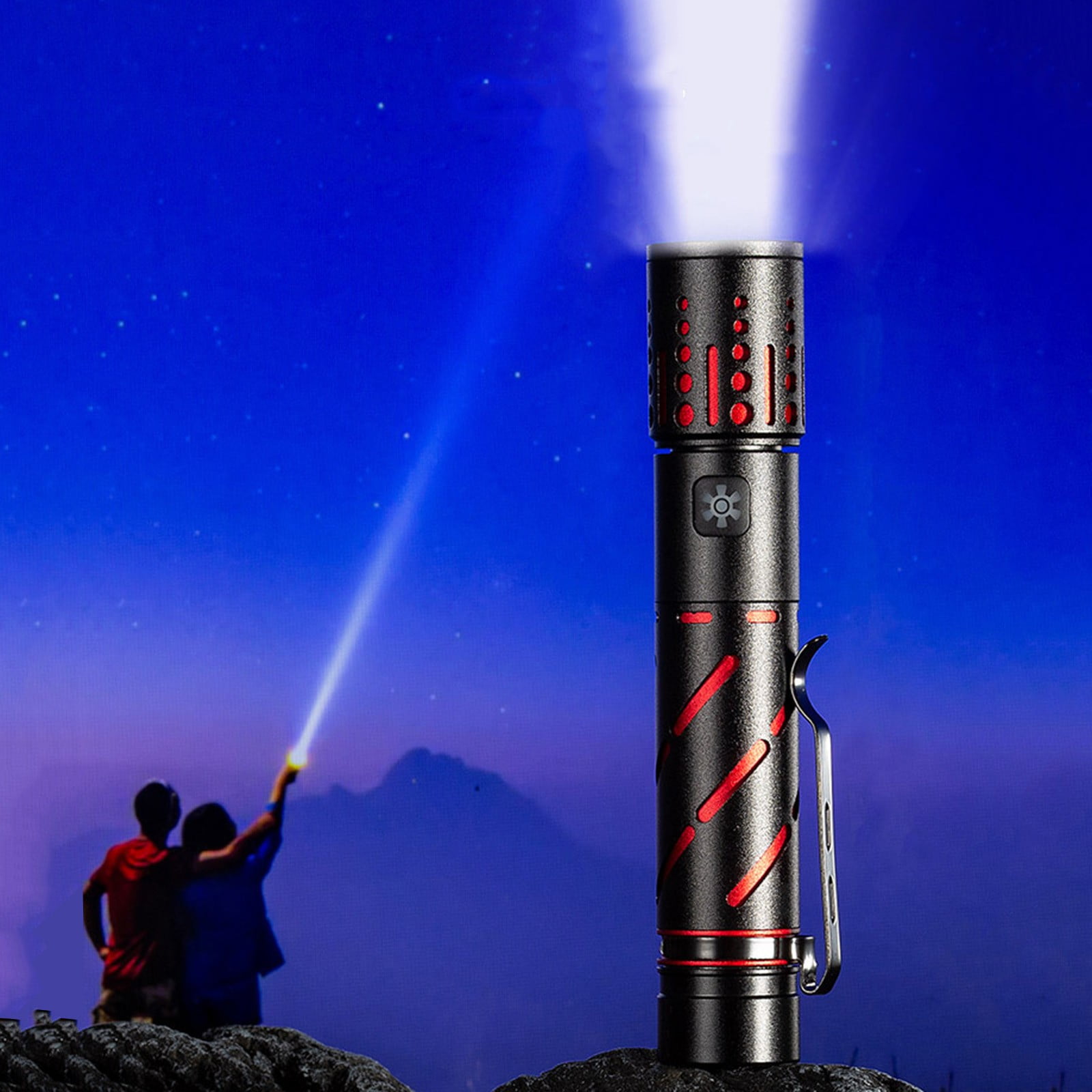 kcavykas Outdoor Long-Range Flashlight with Pen Clip, Rechargeable and ...