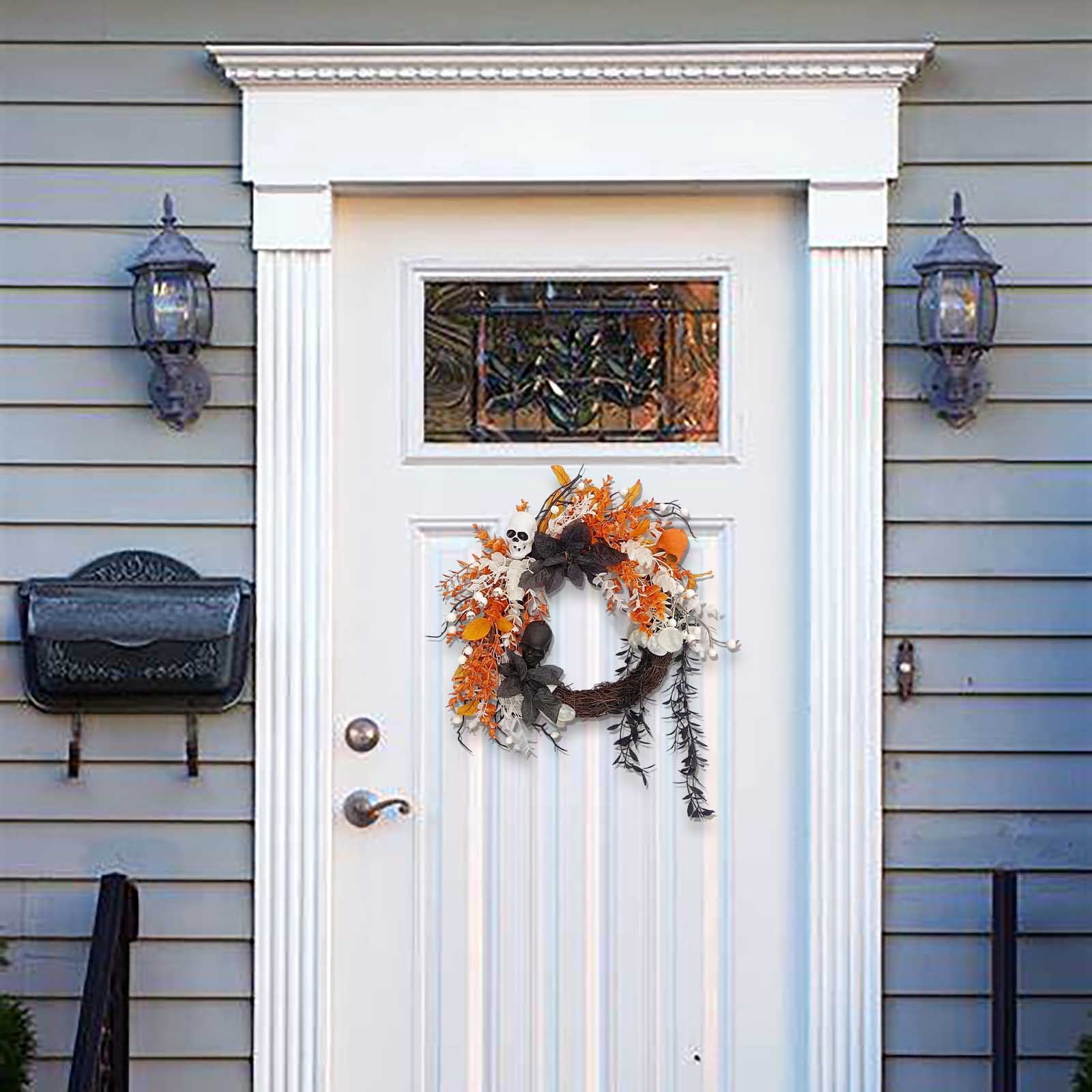 kcavykas Savings Halloween Dark Gothic Wreath – Skull and Pumpkin Door ...