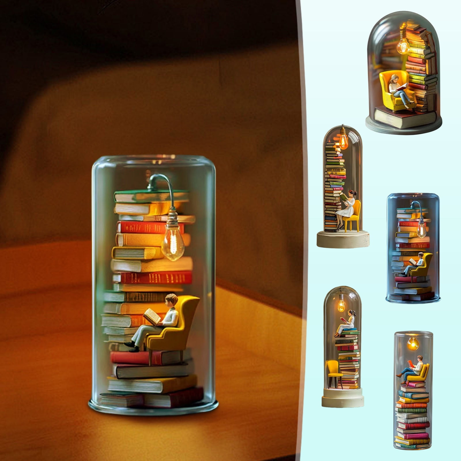 kcavykas Savings Miniature Reader Night Light Mini Book Sculpture with ...