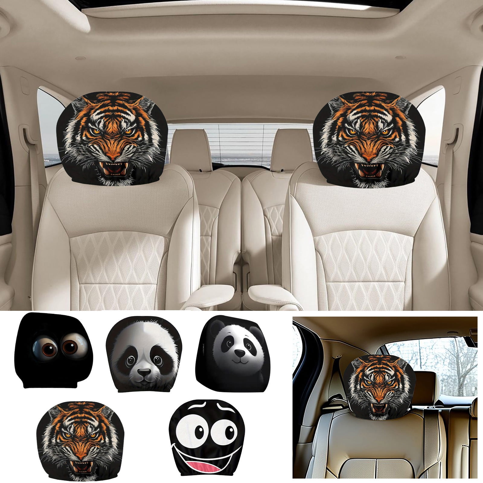 kcavykas Universal Funny Car Print Headrest Cover, Stretchy Decorative ...