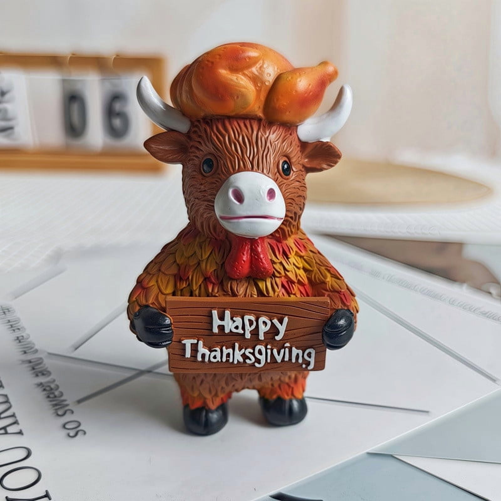 kcavykas Thanksgiving Resin Statue Cute Cow and Turkey Figurine Pumpkin ...