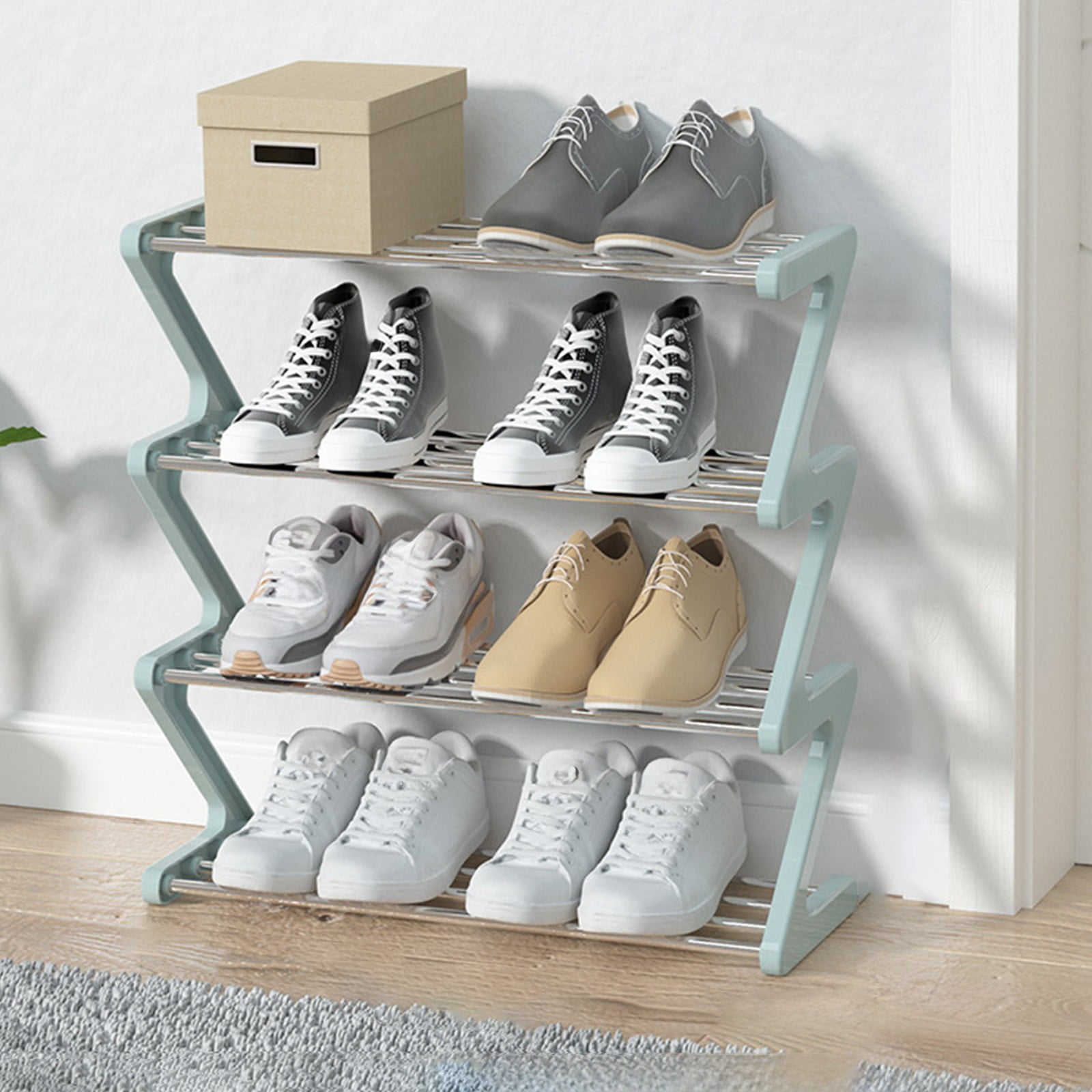 kchsji 4-Tier Z-Shaped Shoe Rack Stainless Steel Space-Saving Shoe ...
