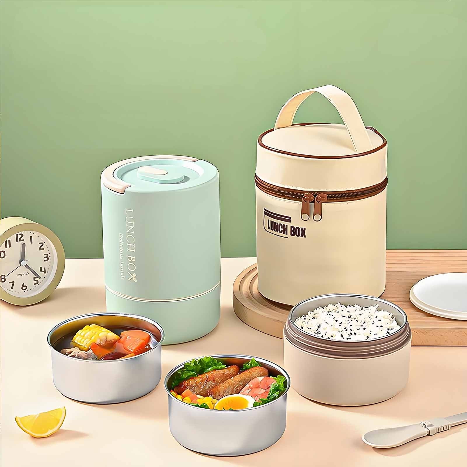 kchsji 40oz Insulated Lunch Box, 3 Layer 304 Stainless Steel Thermal ...