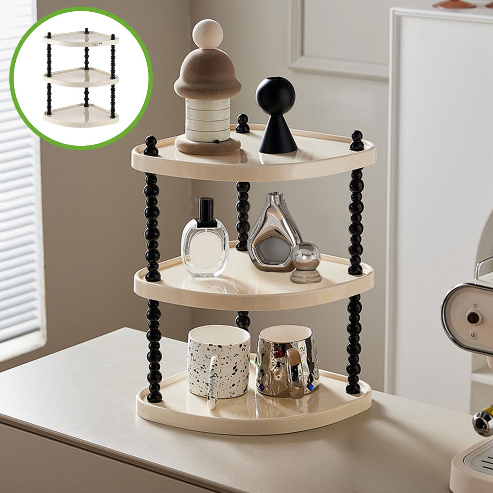kchsji Multi-Tier Cream Storage Shelf, Modern Desktop Organizer for ...