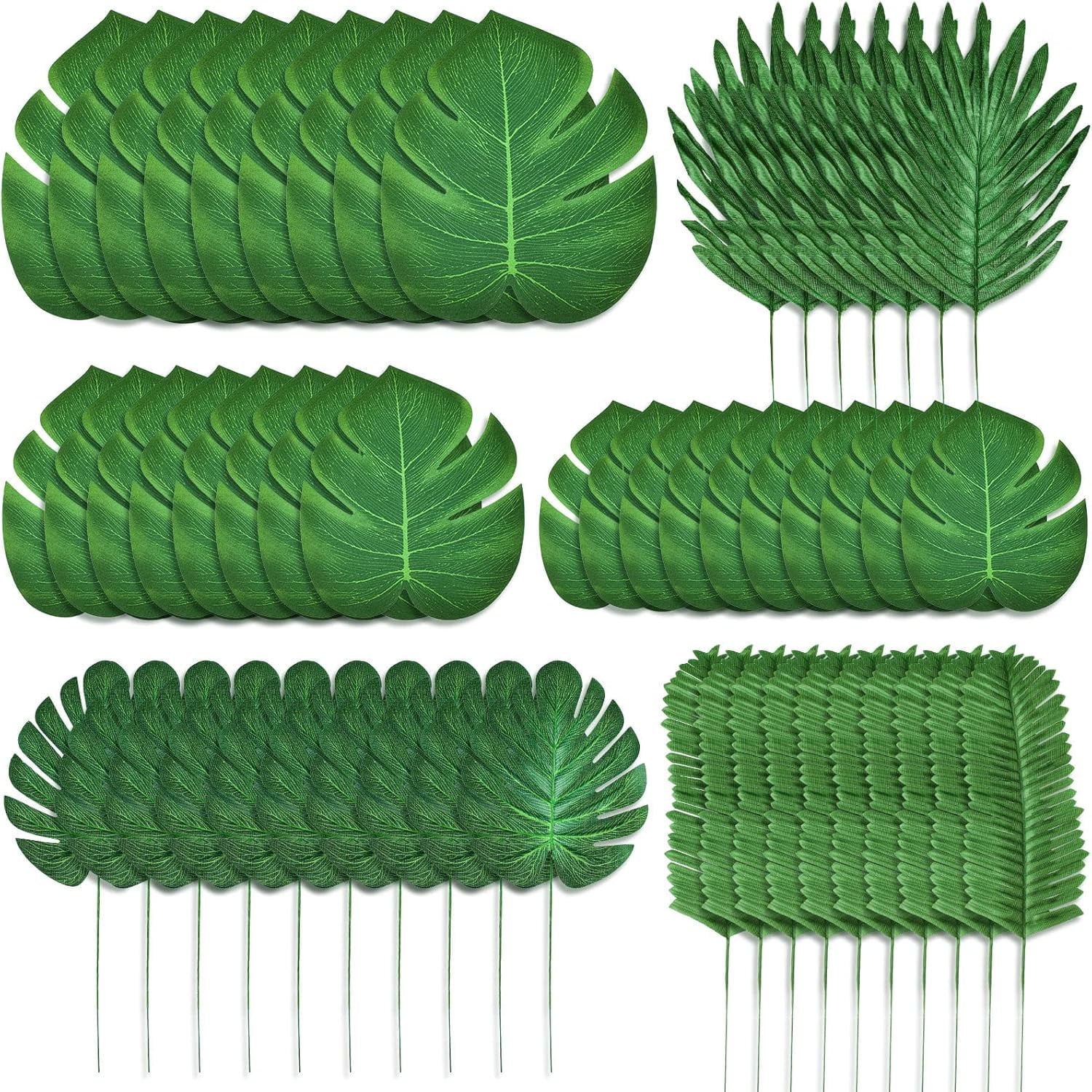 keji 252 Pcs Artificial Palm Leaves 6 Kinds Faux Tropical Monstera ...