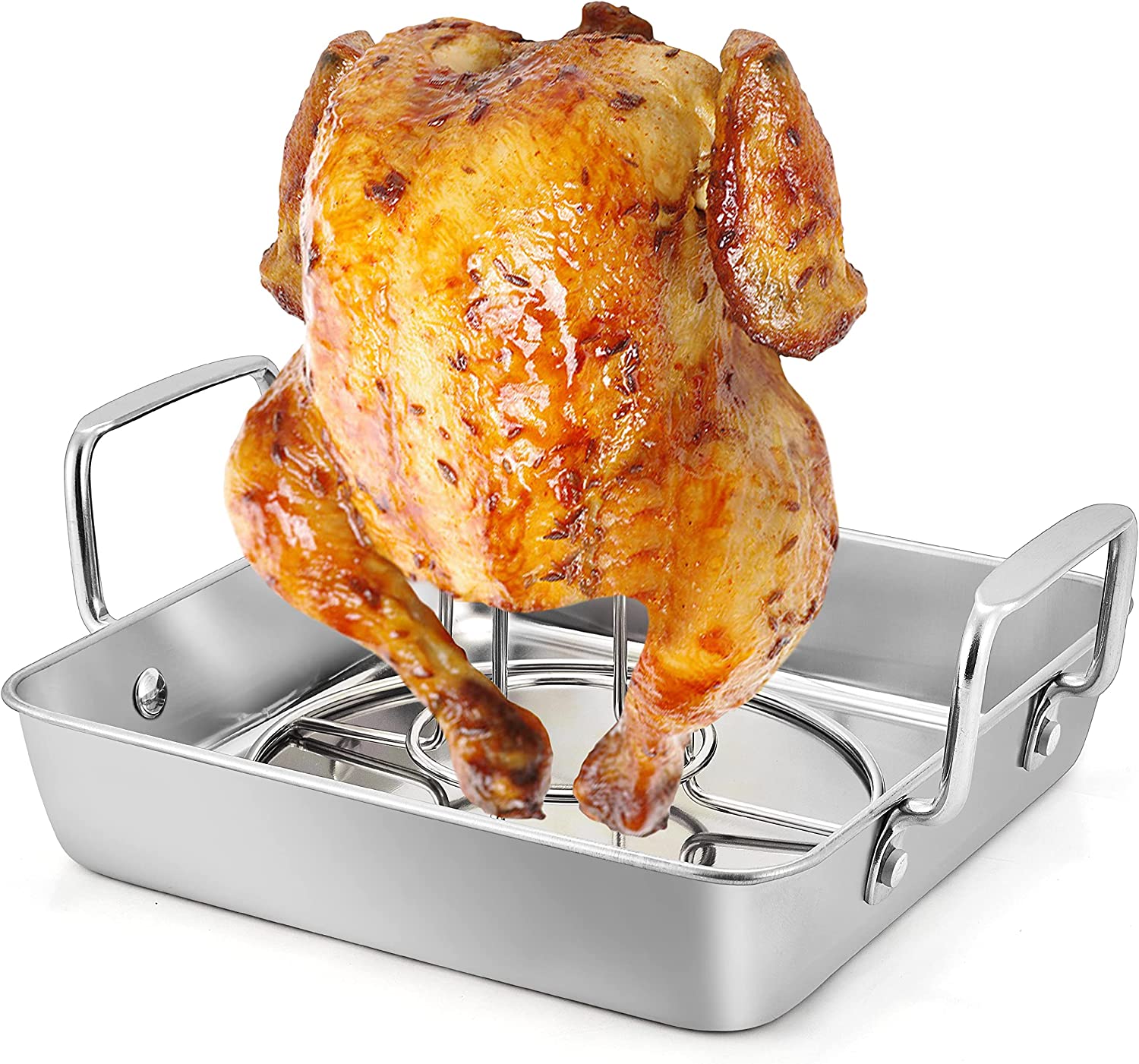 keji Roasting Pan with kejier Can Chicken Holder, Stainless Steel Drip ...