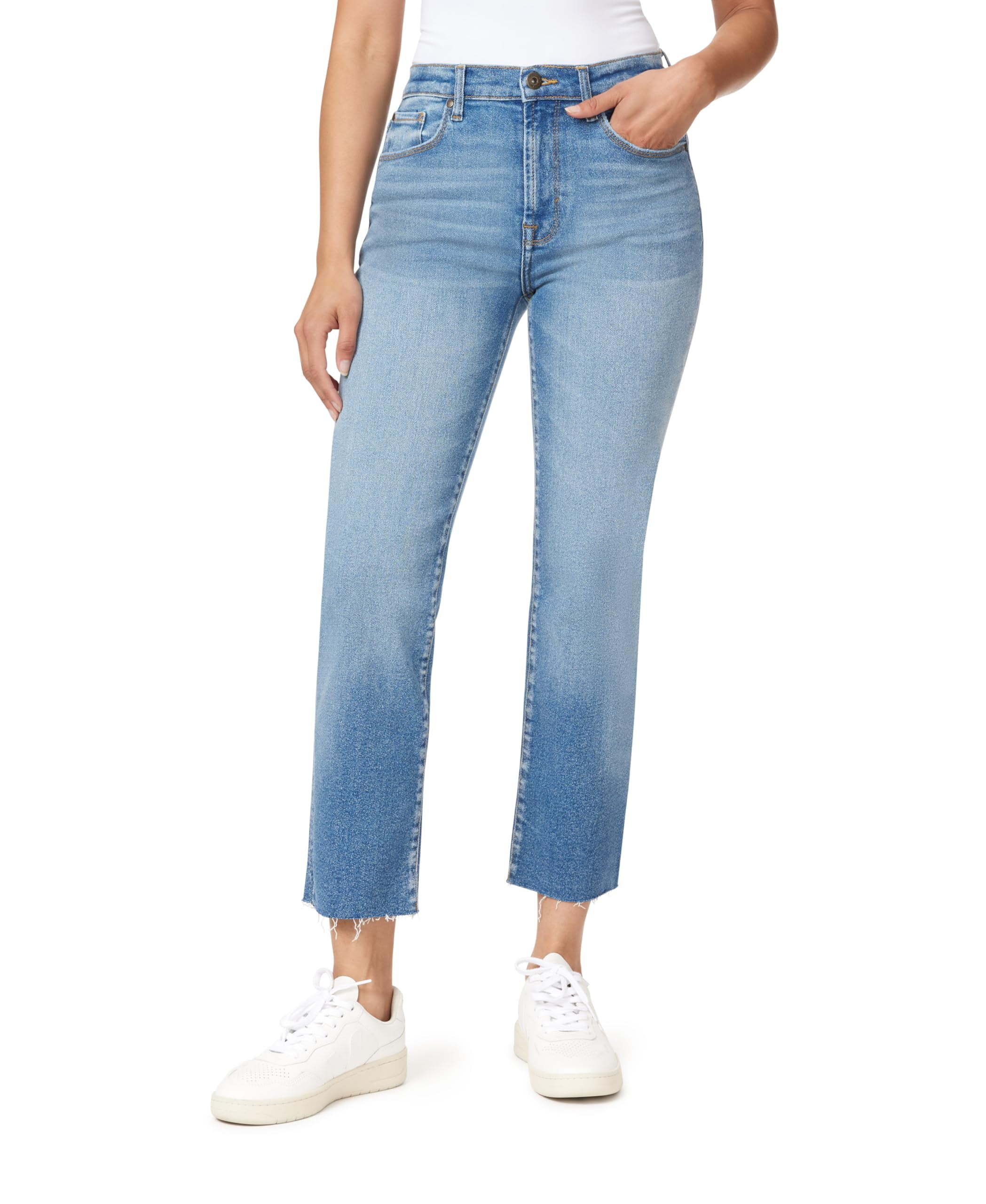 kensie Jeans Women's The Allie High-Rise Slim Straight Raw Hem 27-Inch ...
