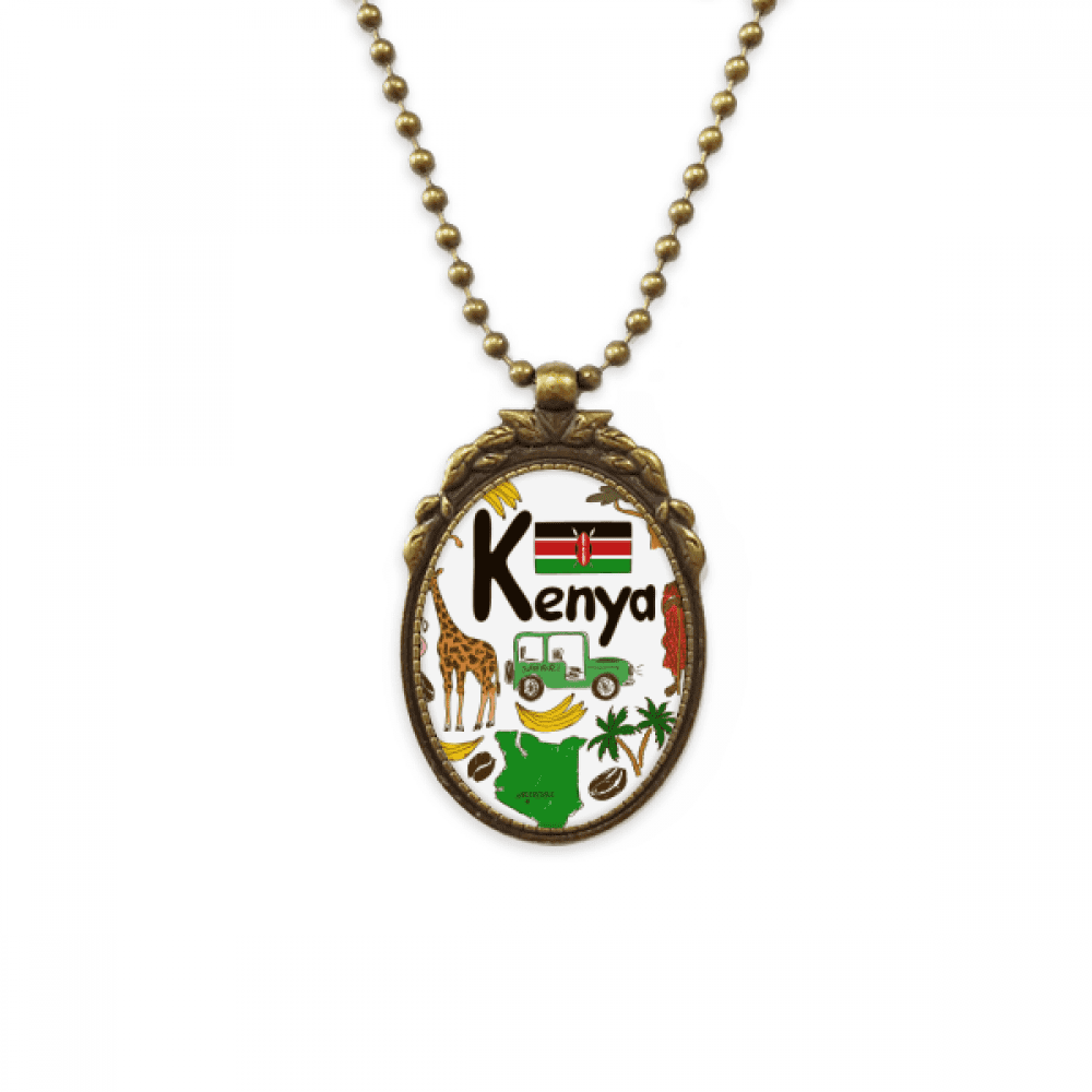 kenya love heart landscap national flag antique necklace vintage bead ...