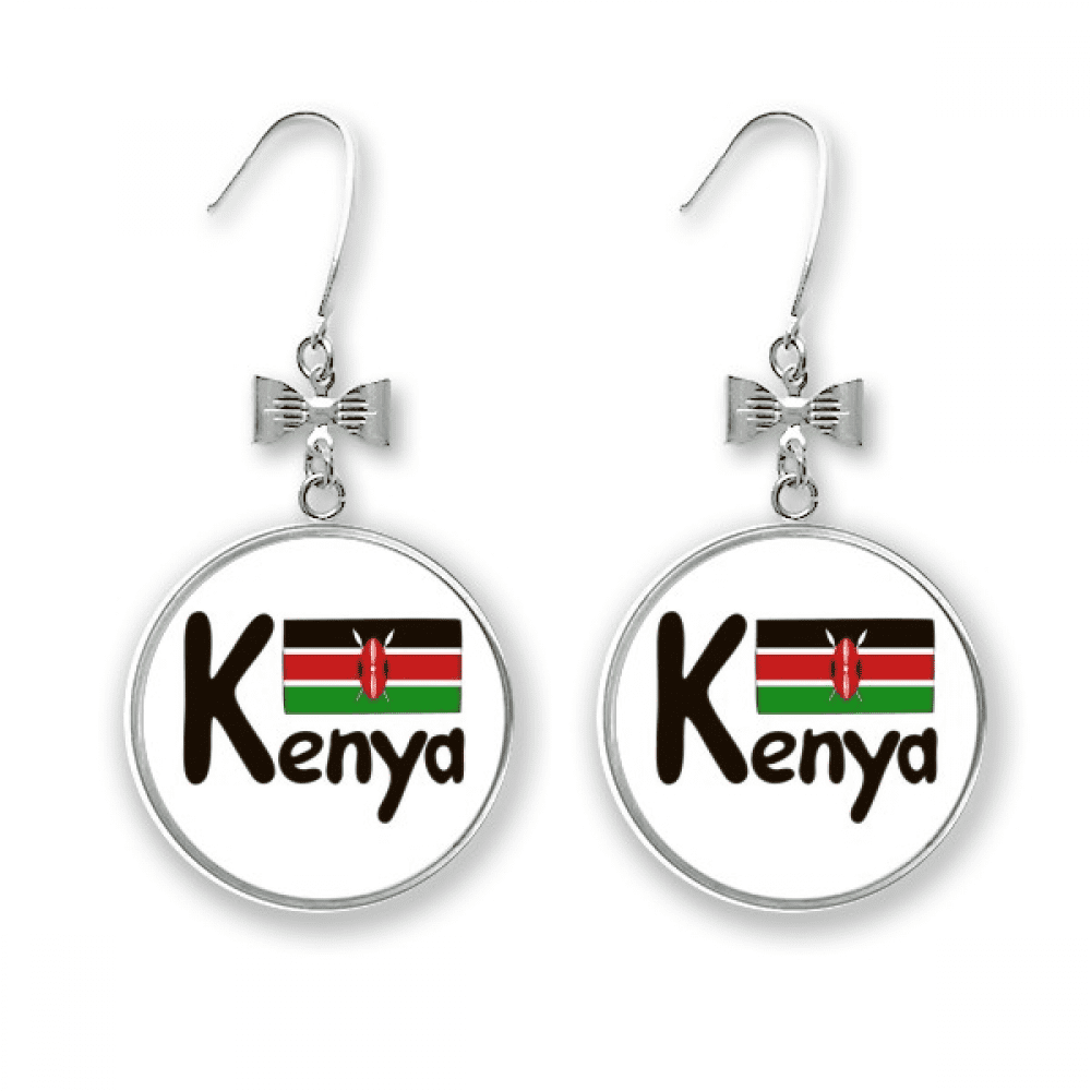 kenya national flag black pattern bow earrings drop stud pierced hook ...