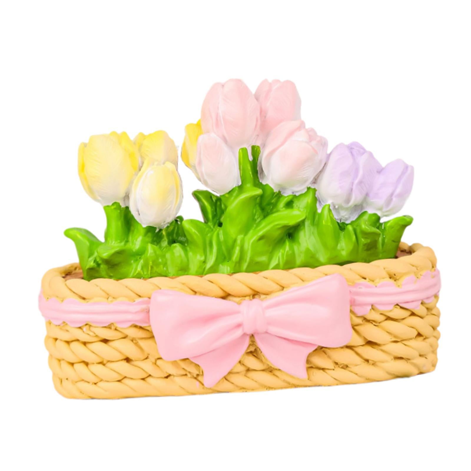 kesoto Flower Basket Ornament Flower Pot Statue Adorable Resin Tabletop ...