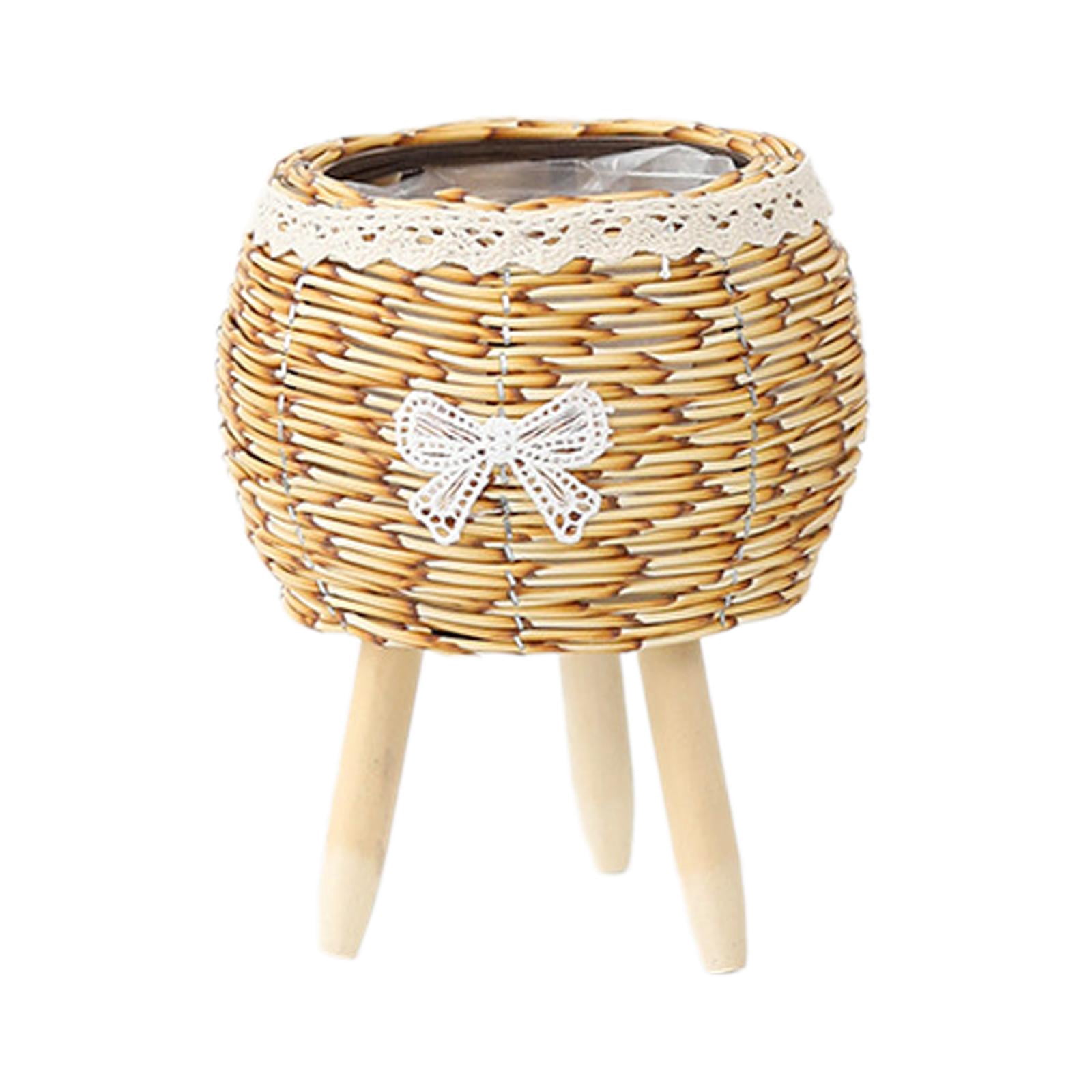 kesoto Plant Basket with Legs Rattan Basket Simple Pastoral Display ...