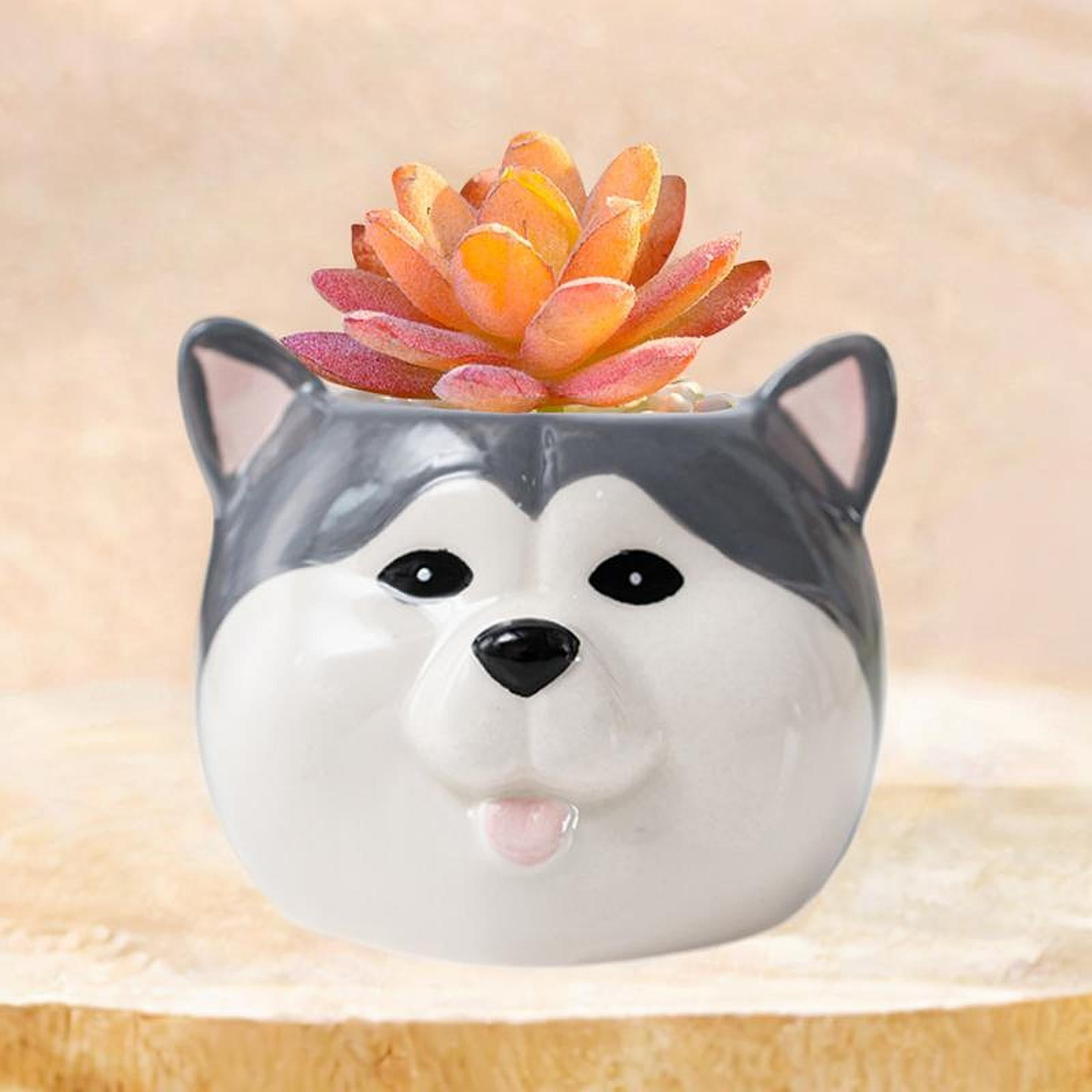kesoto Porcelain Cartoon Dog Puppy Figurine Planter Table Ornament with ...