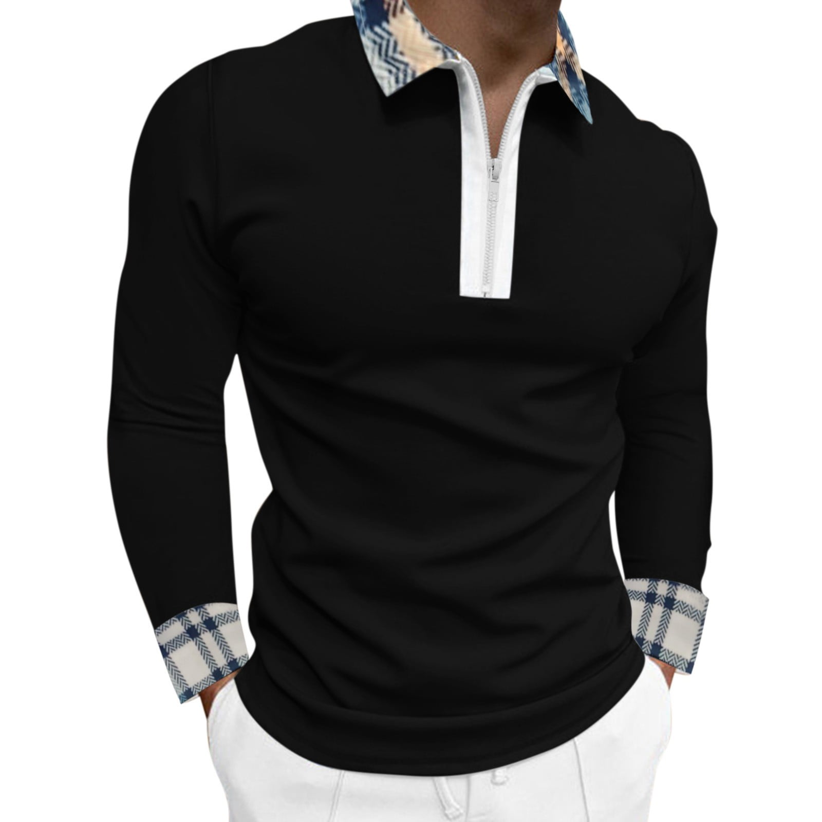 ketyyh-chn99 Men's Polo Shirt Long Sleeve Casual Slim-fit Basic Cotton ...