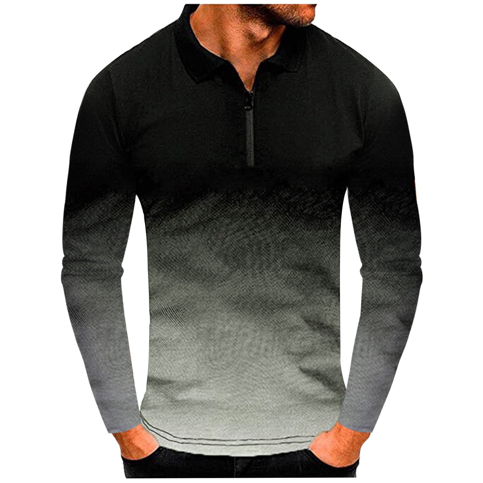 ketyyh-chn99 Polo Shirts For Men Men's Long Sleeve Polo Shirt Striped Collar Casual Slim Fit ...