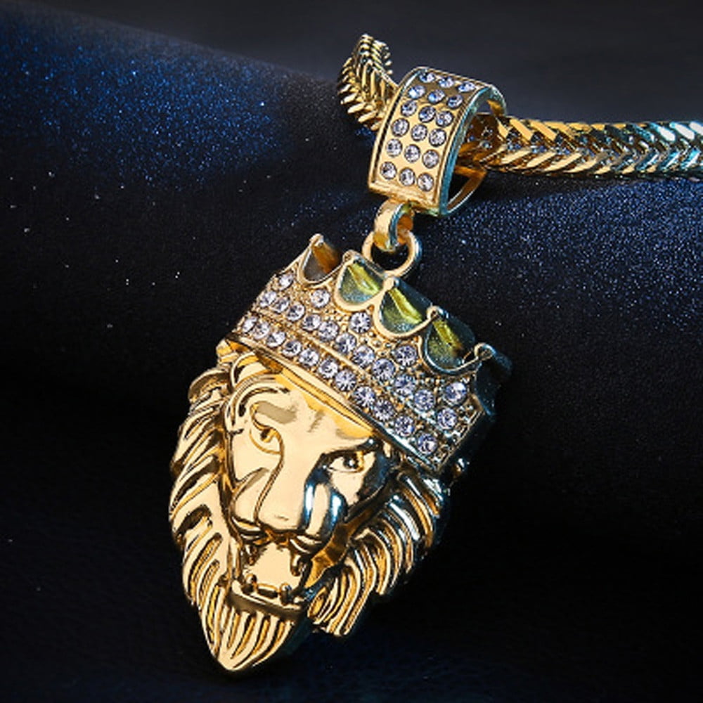 keusn mens full iced out rhinestone lion tag pendant cuban chain hop ...