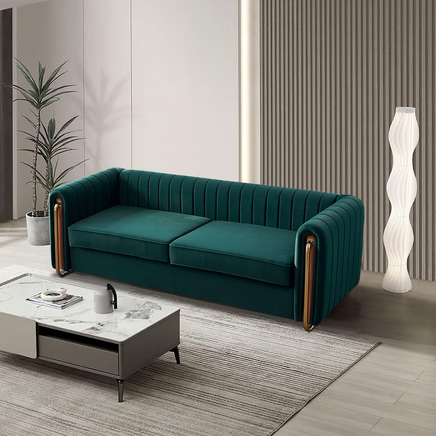 kevinplus 84.2'' Velvet Chesterfield Sofa Couch for Living Room, Modern ...