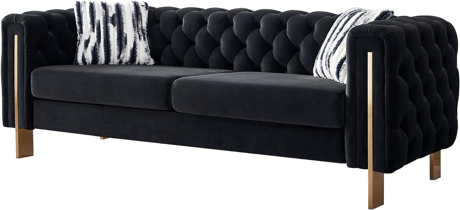 kevinplus 84.2'' Velvet Chesterfield Sofa Couch for Living Room, Modern ...