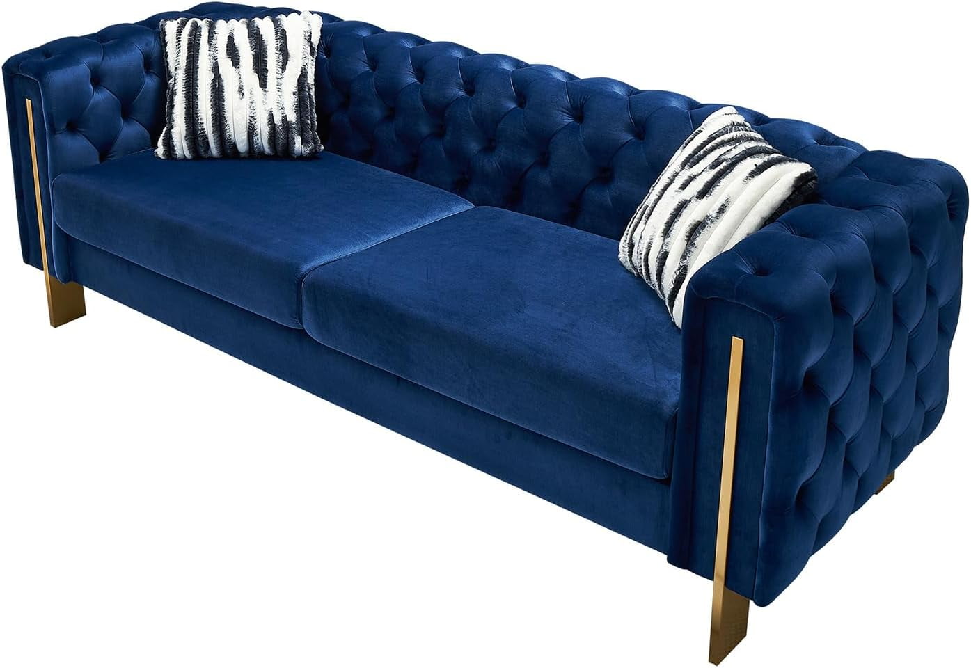 kevinplus 84.2'' Velvet Chesterfield Sofa Couch for Living Room, Modern ...