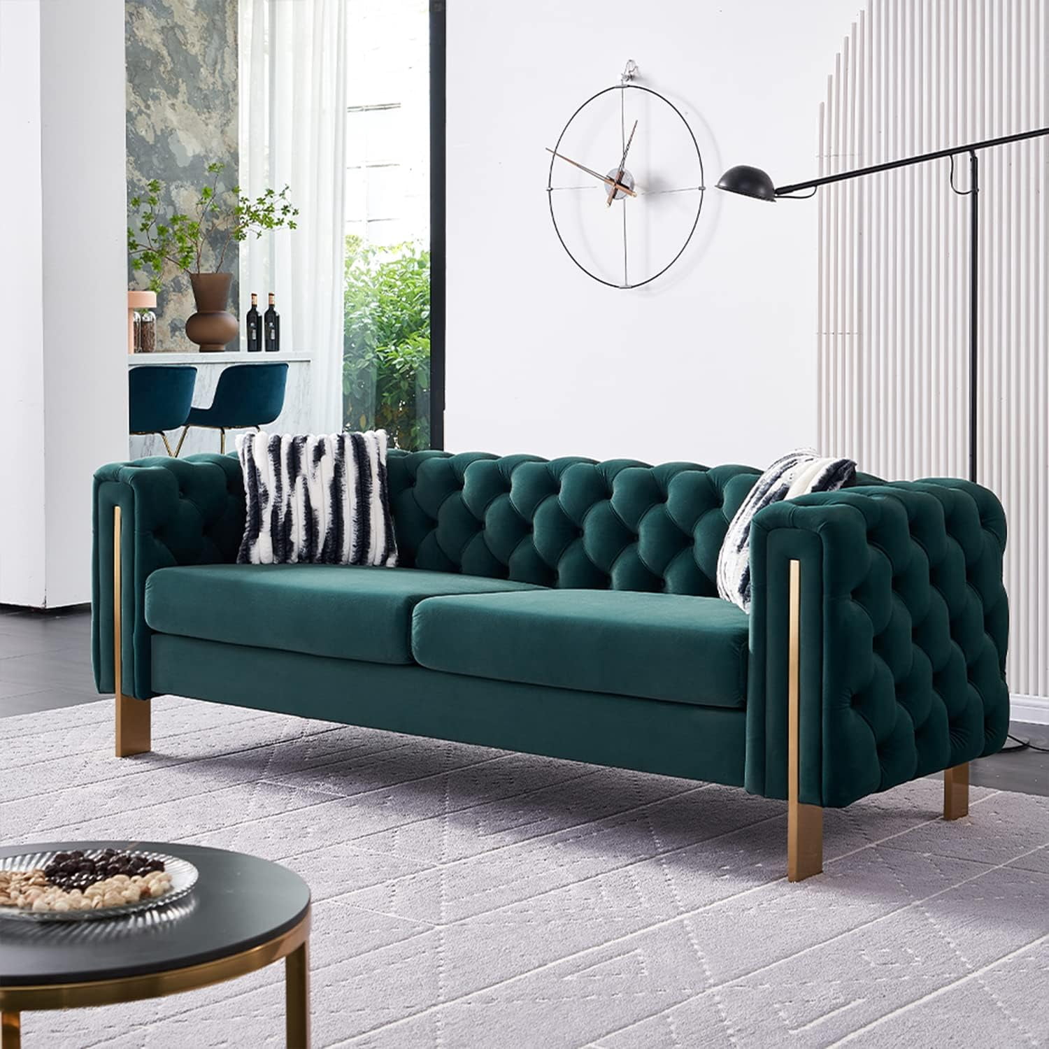 kevinplus 84.2'' Velvet Chesterfield Sofa Couch for Living Room, Modern ...