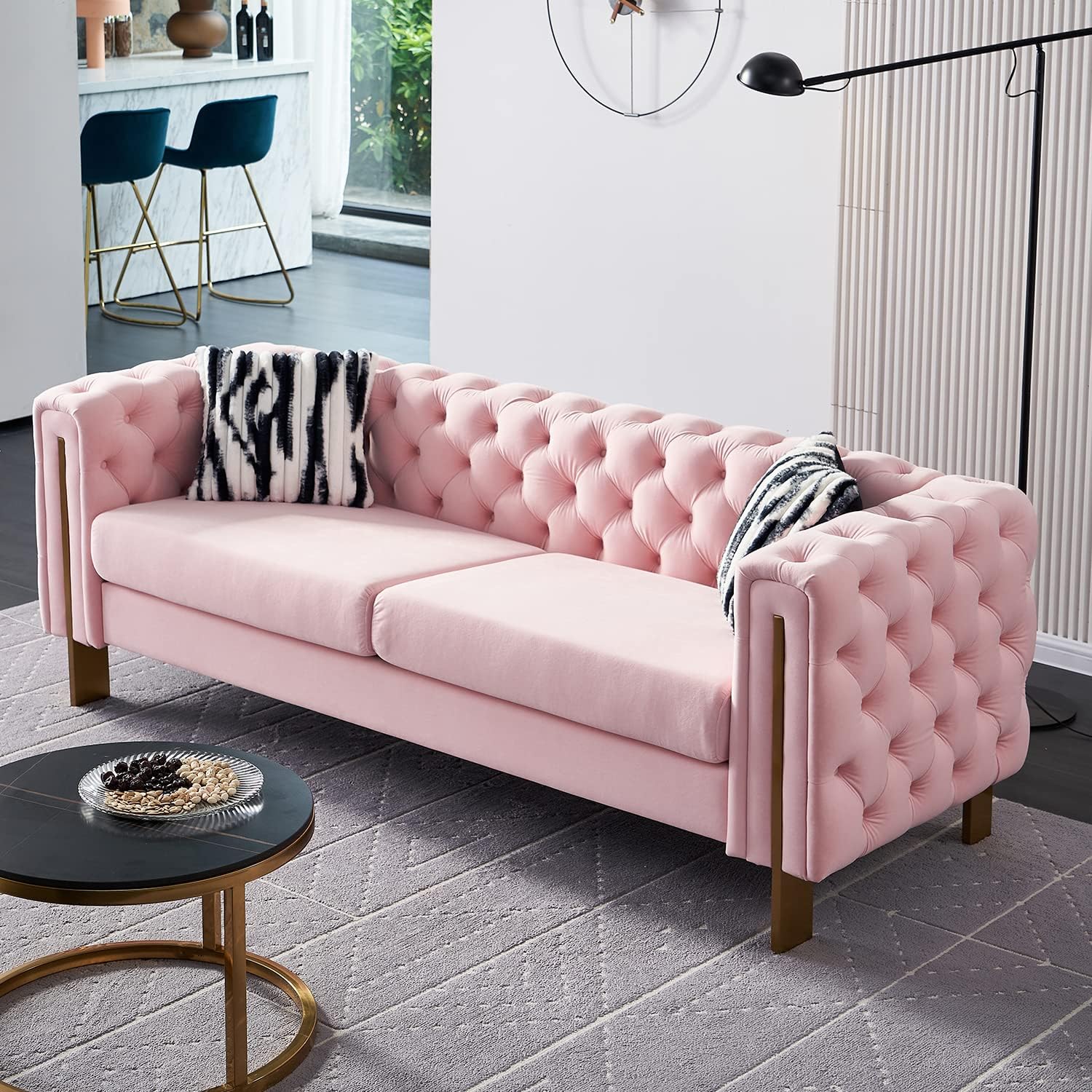 kevinplus 84.2'''' Velvet Chesterfield Sofa Couch for Living Room ...