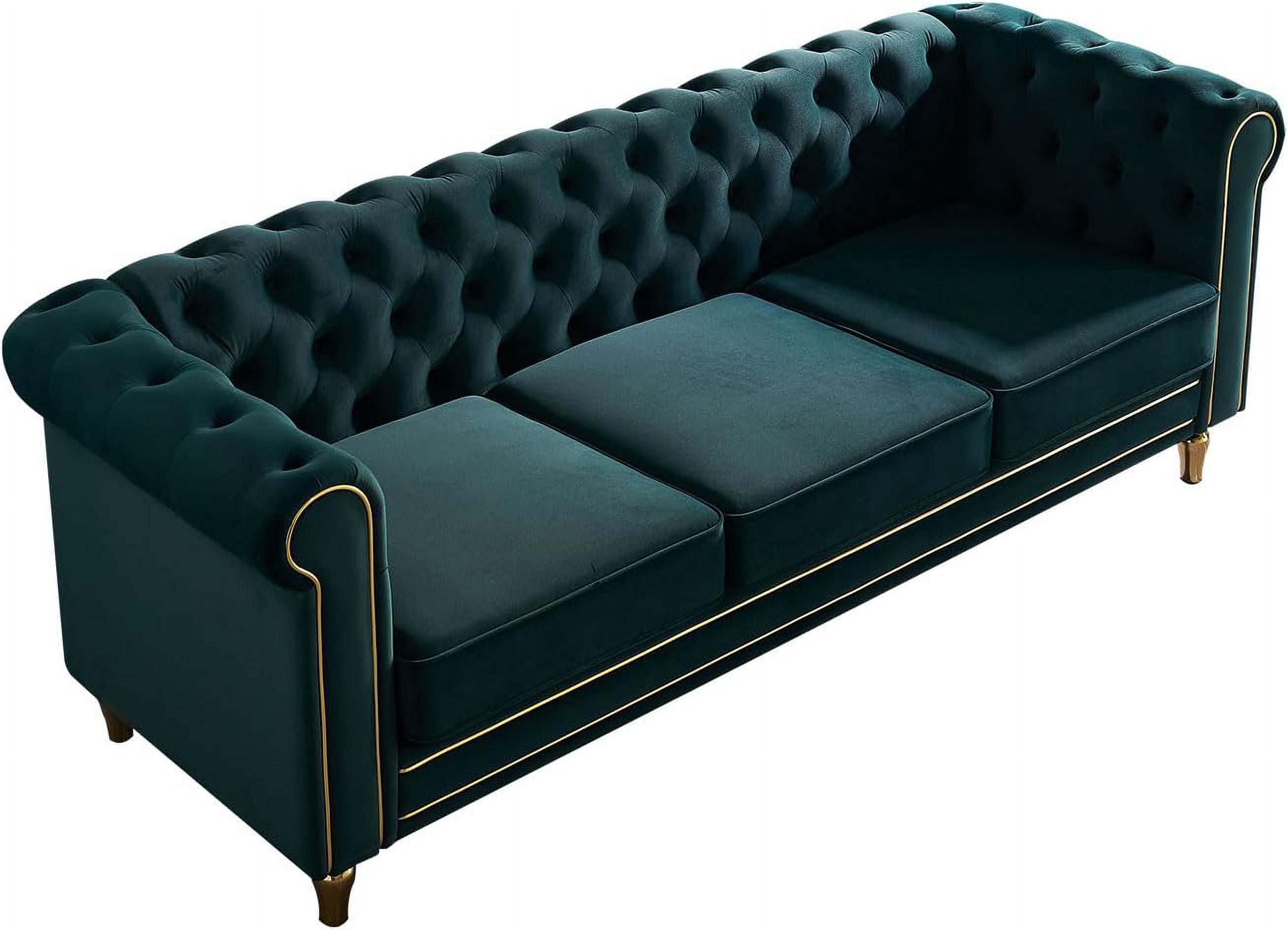 kevinplus 84.6'' Velvet Chesterfield Sofa Couch for Living Room, Luxury ...