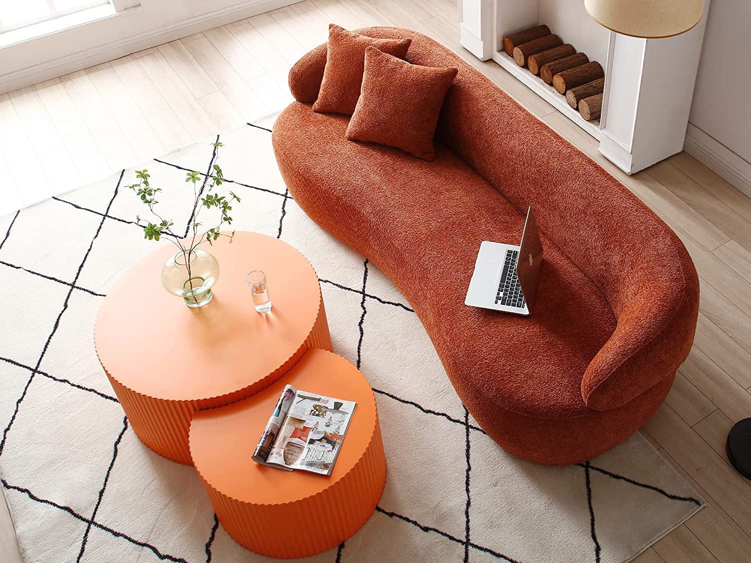 kevinplus 86.6'' Curved Sofa Couch for Living Room, Modern Boucle ...