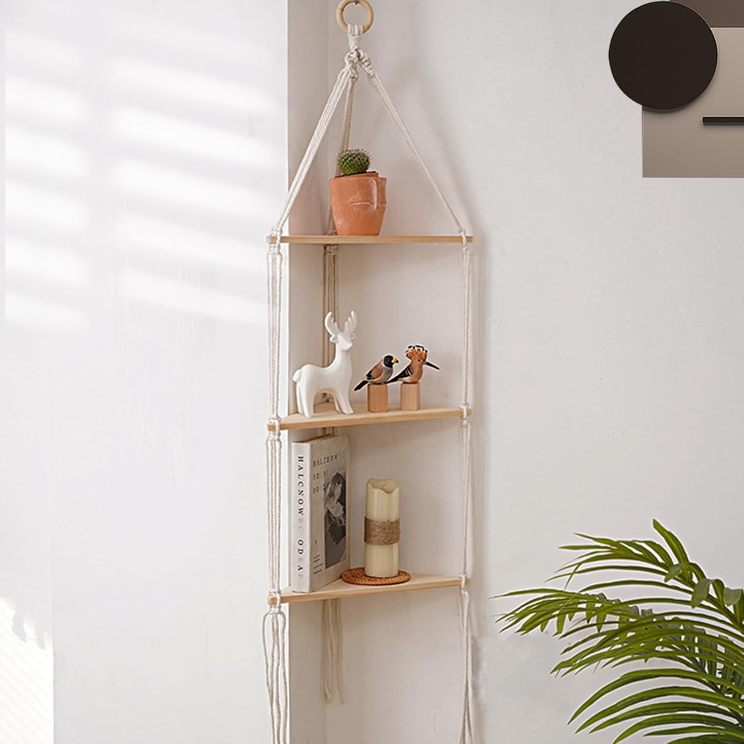 keyasia Macrame Hanging Shelf Boho Wall Decor 3 Tier， Handmade Cotton ...