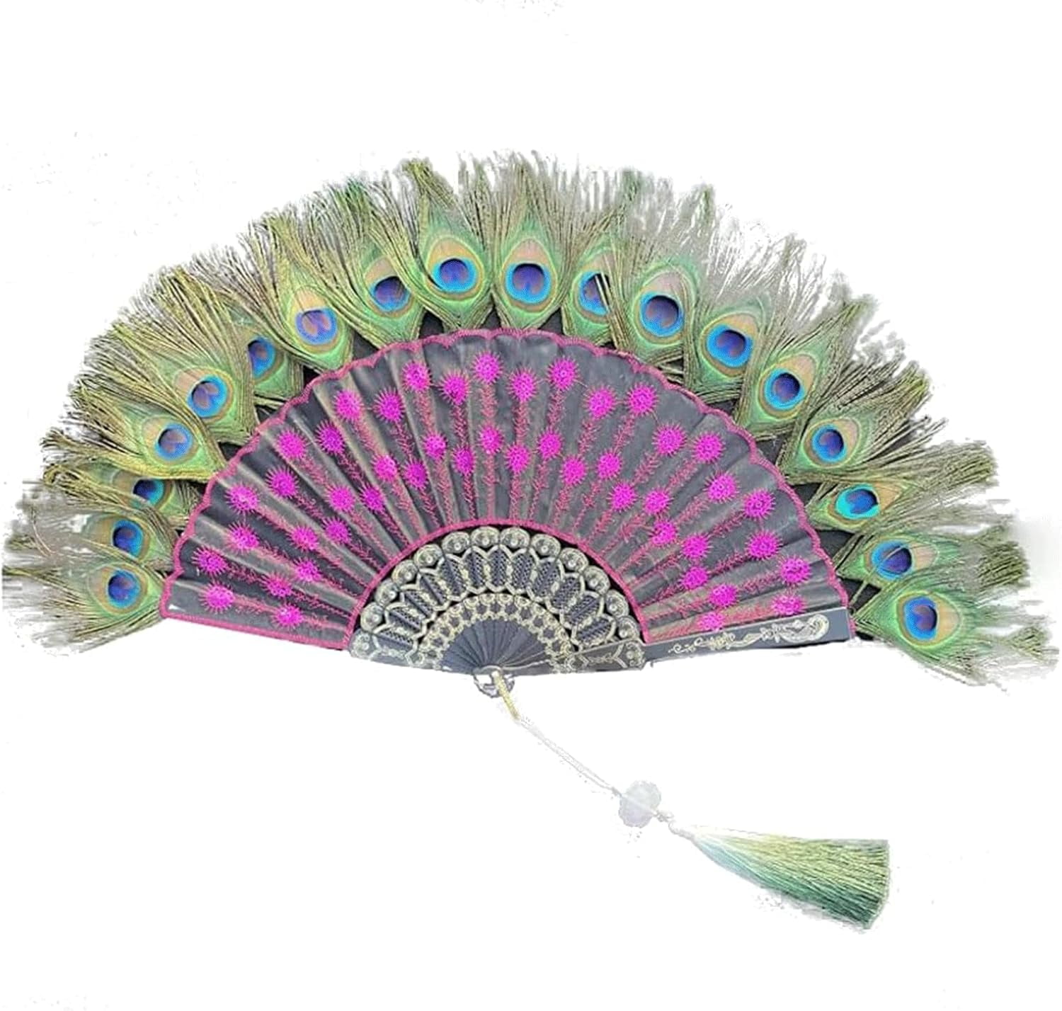 keyasia Manual Fan Peacock Feather Hand Fan, Japanese Folding Fan for ...