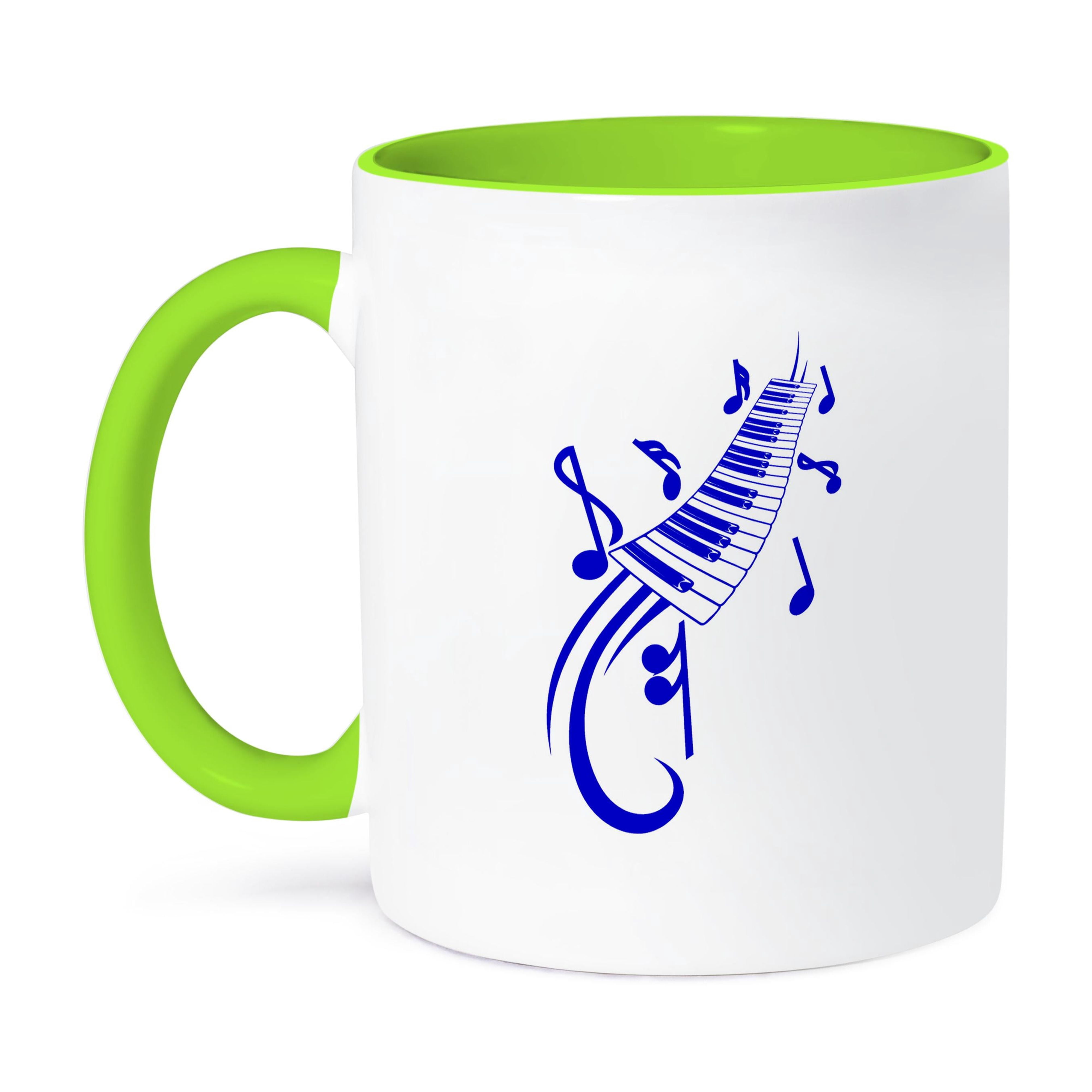 3dRose, keyboard scroll and notes blue, 11oz Two-Tone Green Mug ...