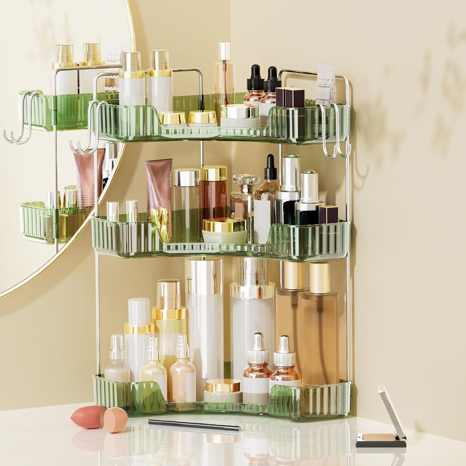 xufxs 2 Tier Corner Bathroom Organizer Countertop Plastic Bathroom ...