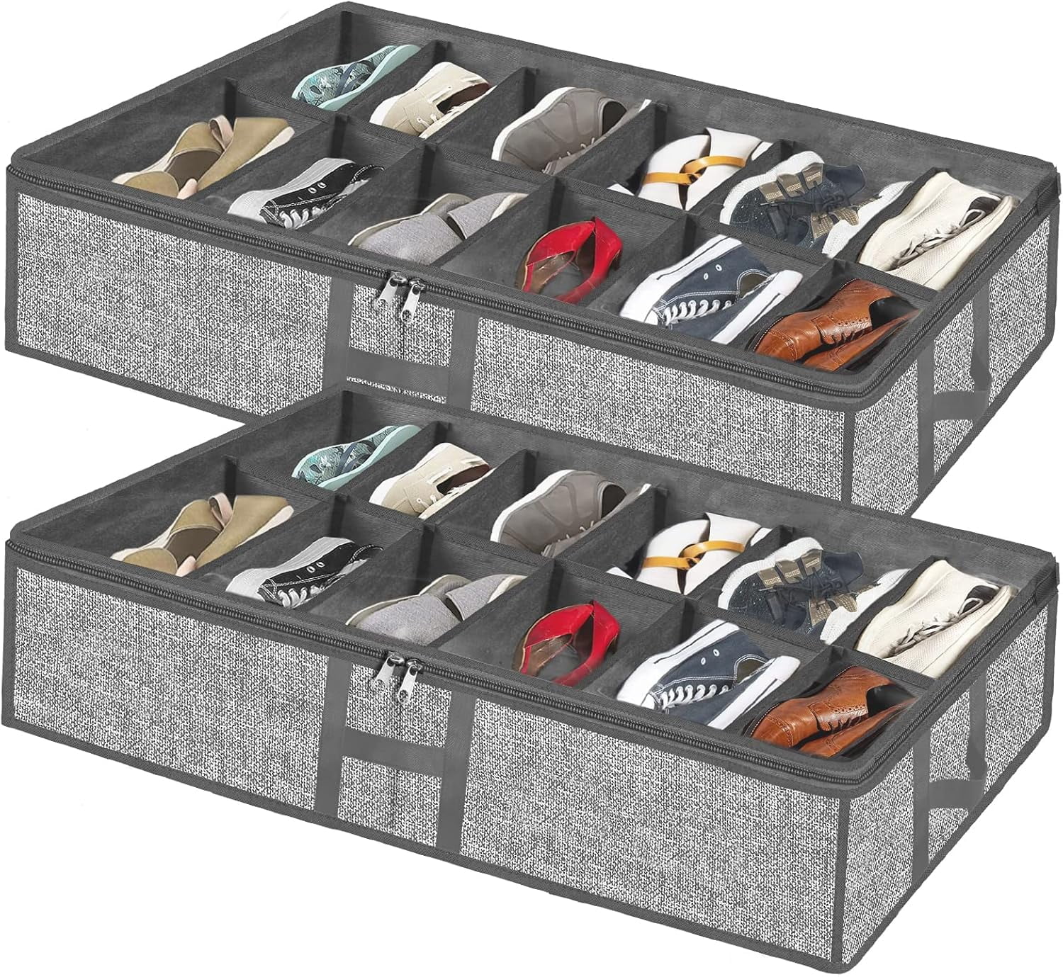khhdgfhh Under Bed Shoe Storage Organizer for Closet 2 Pack- Fits 24 ...