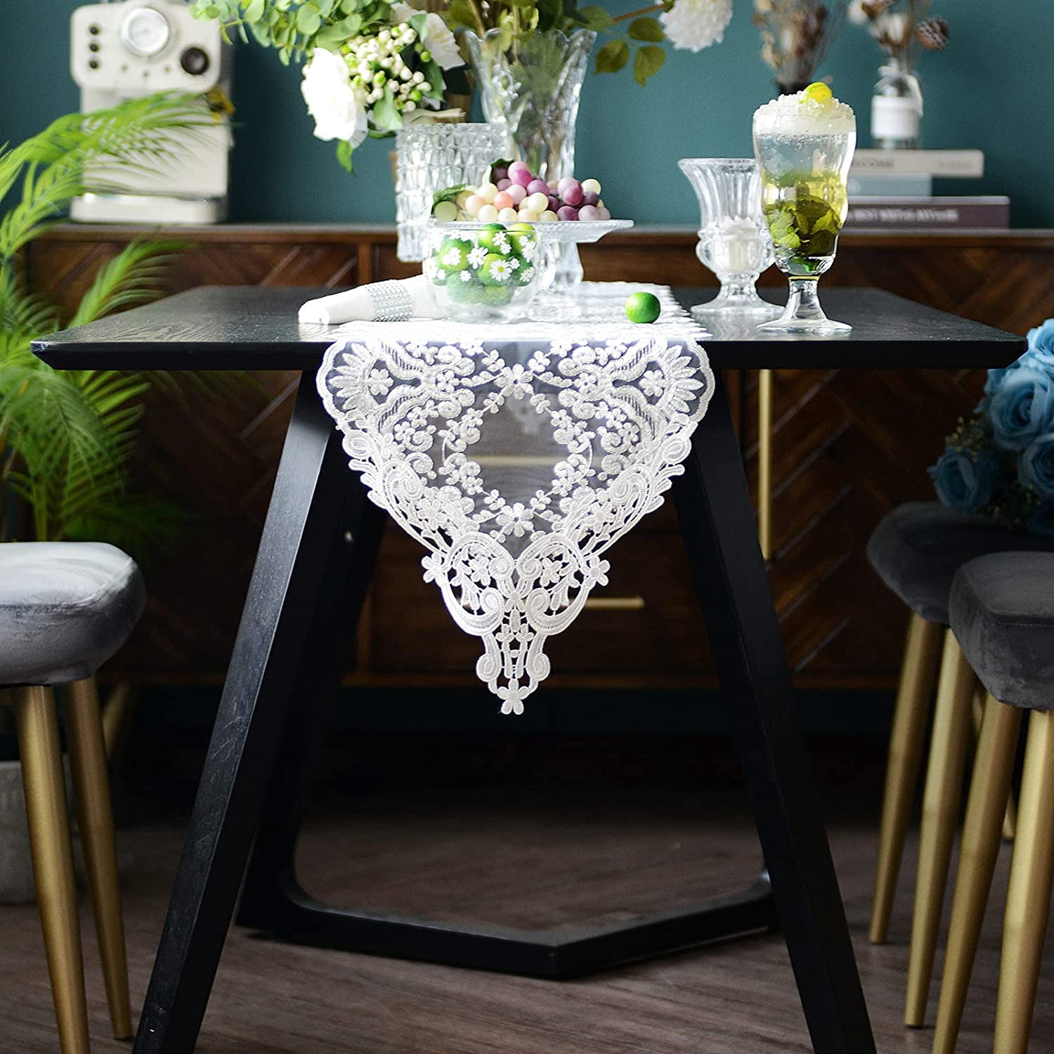 uighvzbn Lace Patio Table Runner Embroidered Dresser Scarf Classic ...