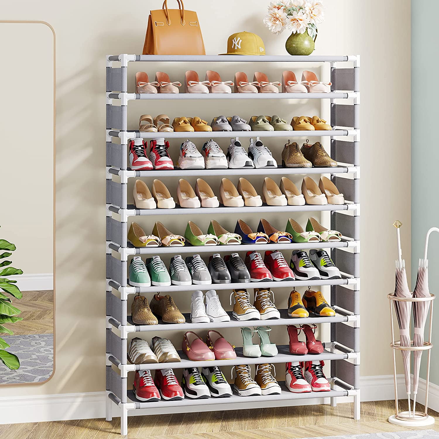 Hltryo Upgraded 10-Tier Shoe Rack Tall Shoe Organizer & Space Saver ...