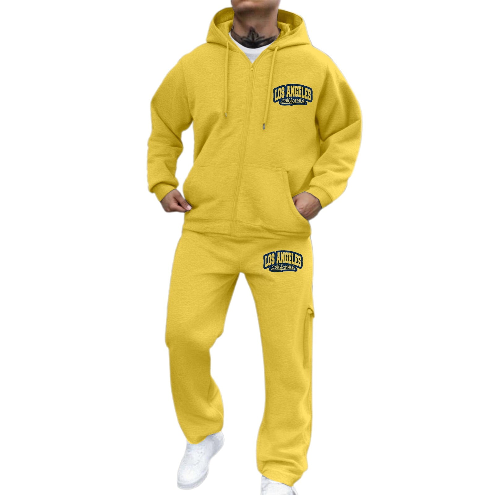 khonts,Men's Full Zip City Name Printed Drawstring Hoodies Sets 2 Piece ...