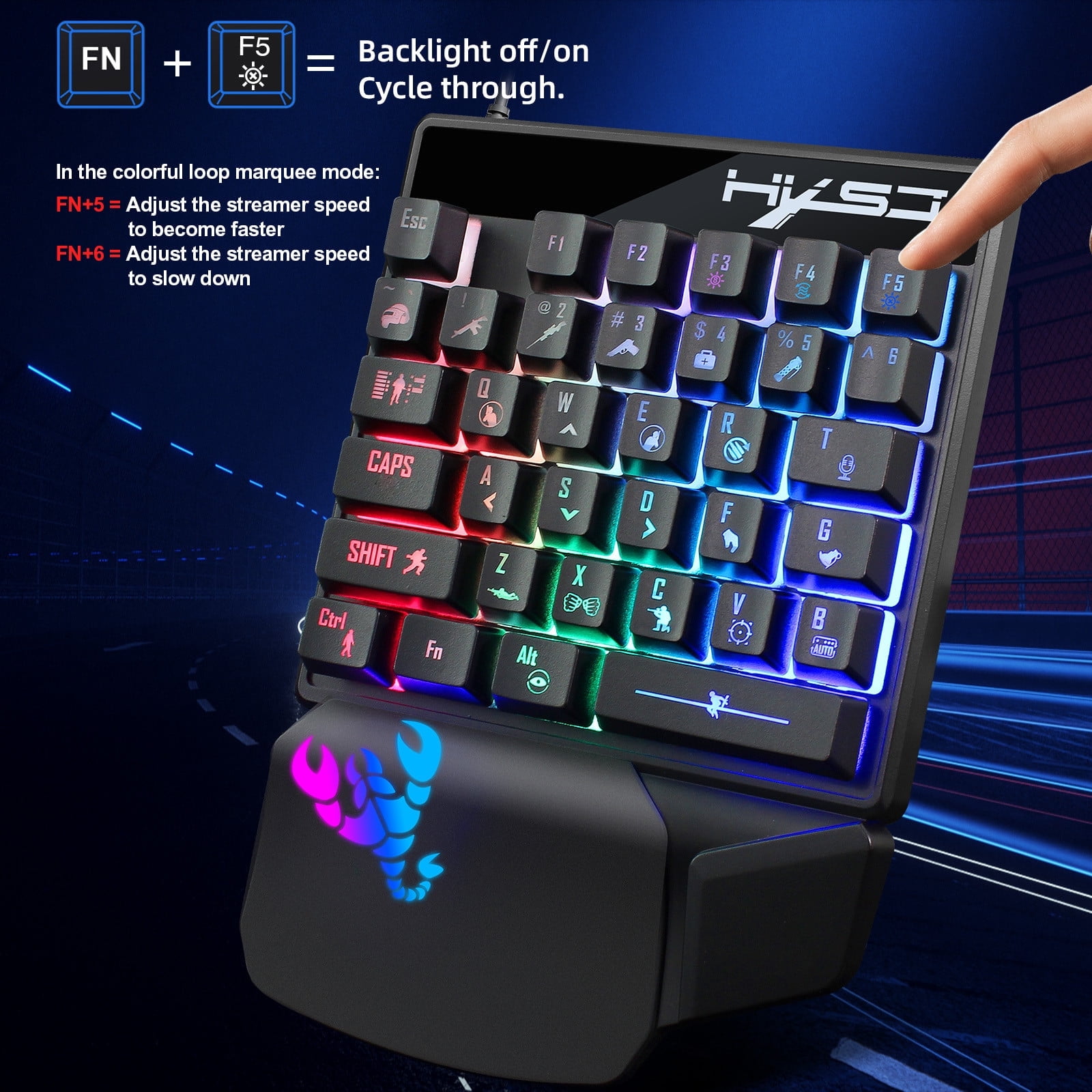 khvru LED Single-Handed backlit Keyboard Set 35 Keys Mini USB Wired ...