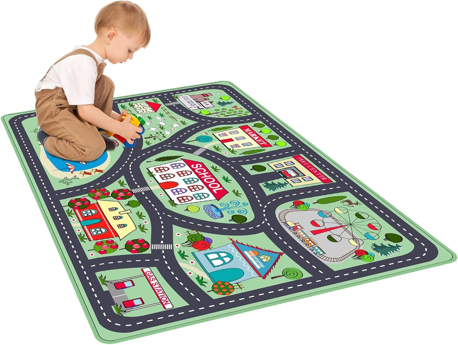 kids Playmat Car Rug, Kids Play Rugs Town City Road Map Rug, Large ...