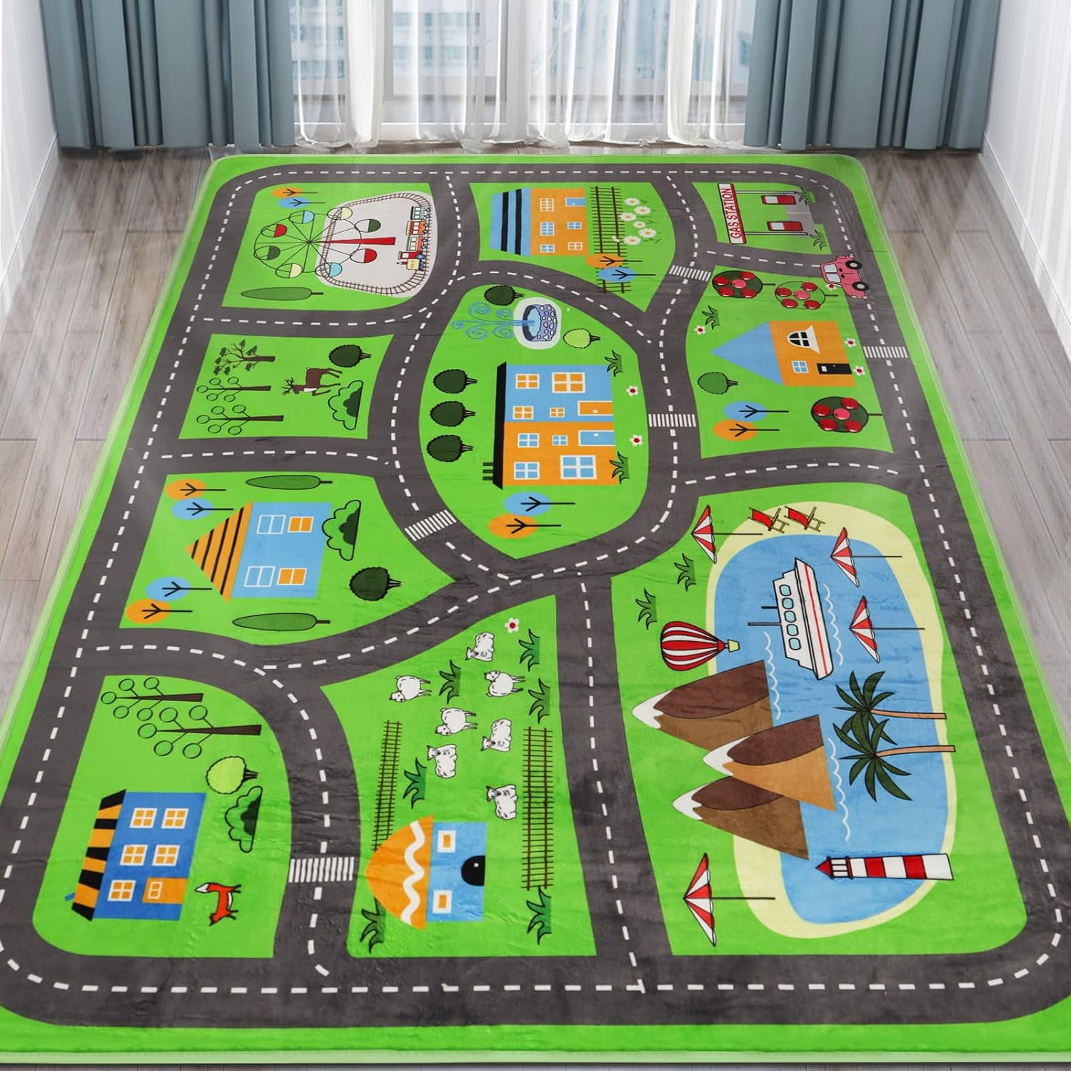 kids Playmat Car Rug, Kids Play Rugs Town City Road Map Rug, Large ...