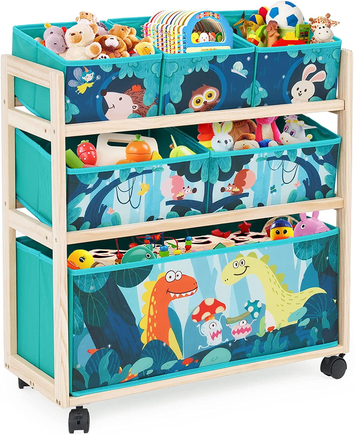 kids Toy Storage Organizer with Wheels, Utility Rolling Cart with Large ...