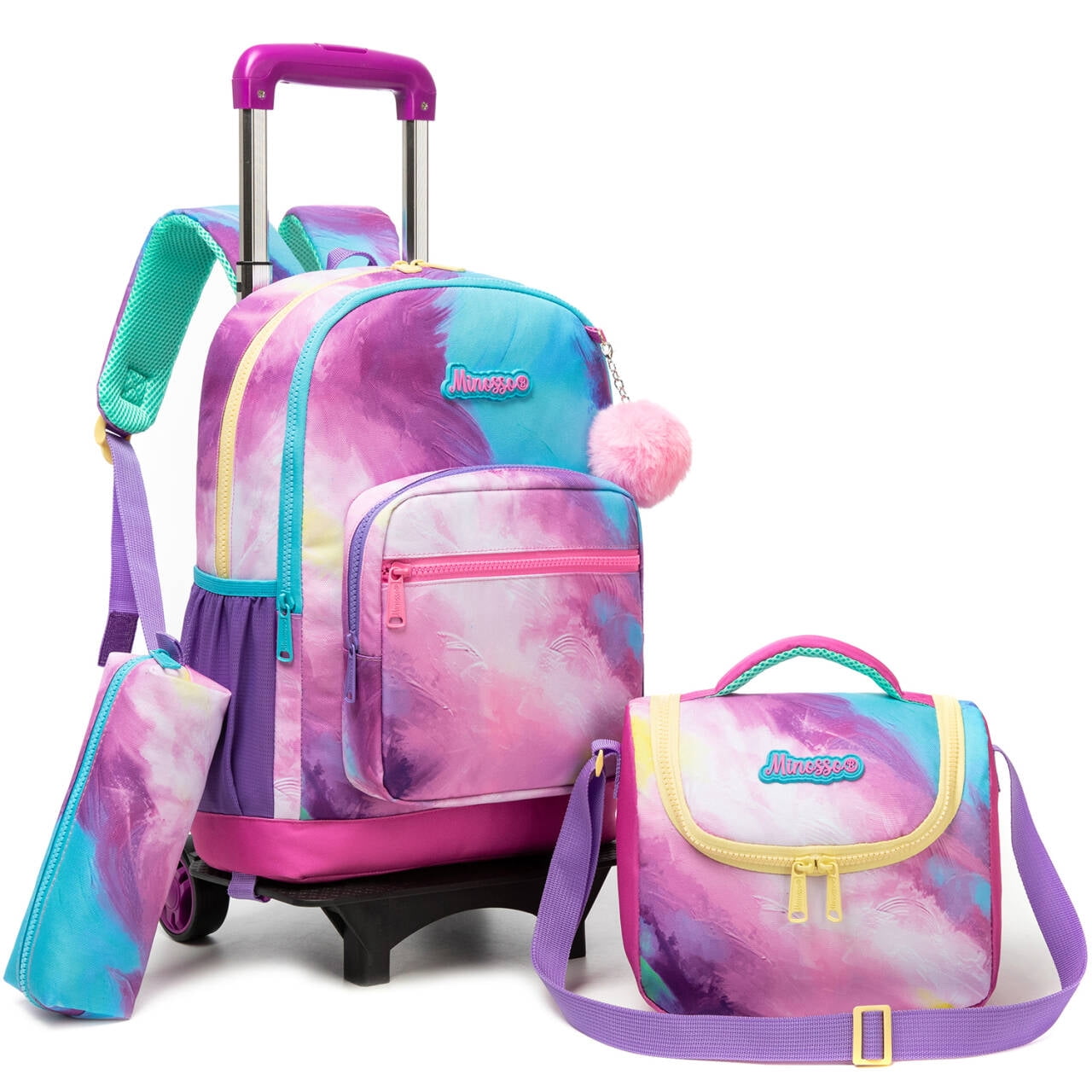 Kids Rolling Backpack for School Girls Roller Backpacks with Lunch Box ...