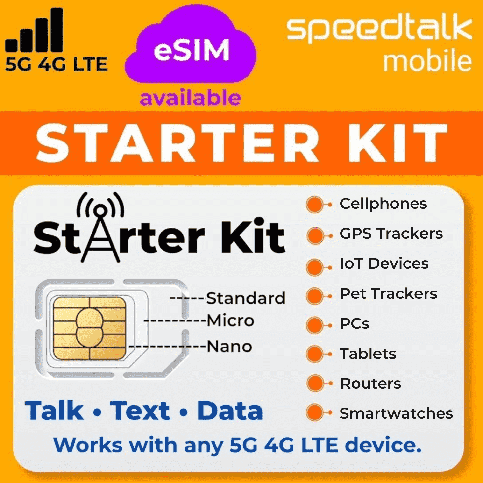 SpeedTalk Mobile Universal Starter Kit Sim Card, 5G 4G LTE Coverage ...